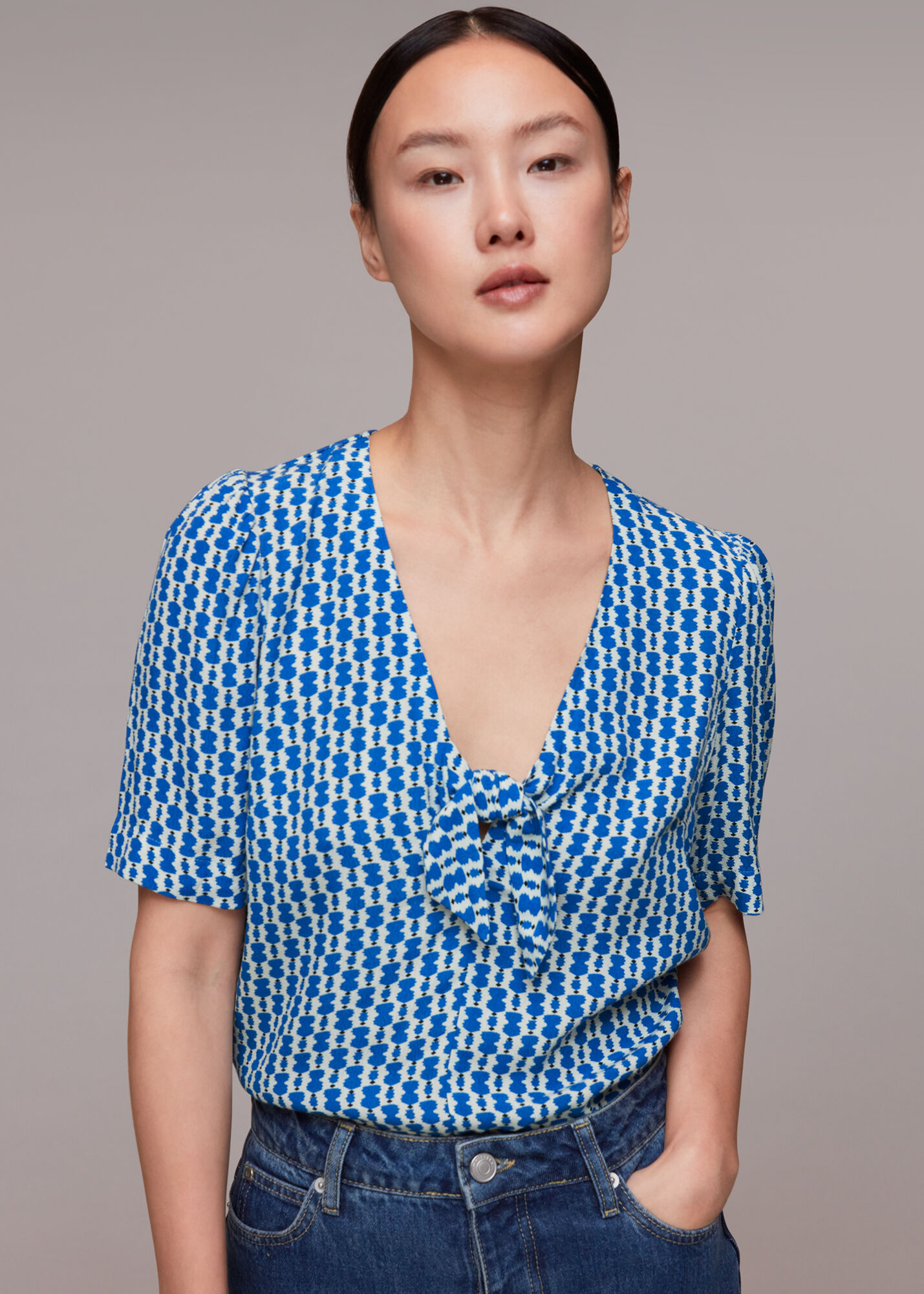 Blue/Multi Vertical Stack Bow Top | WHISTLES | Whistles UK