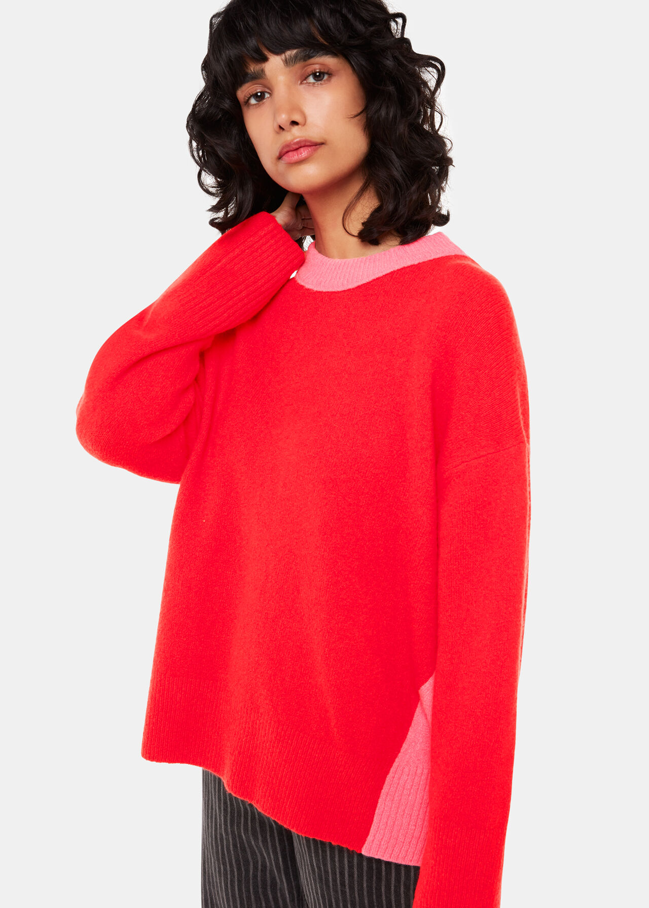 Red/Multi Colour Block Crew Neck Knit | WHISTLES