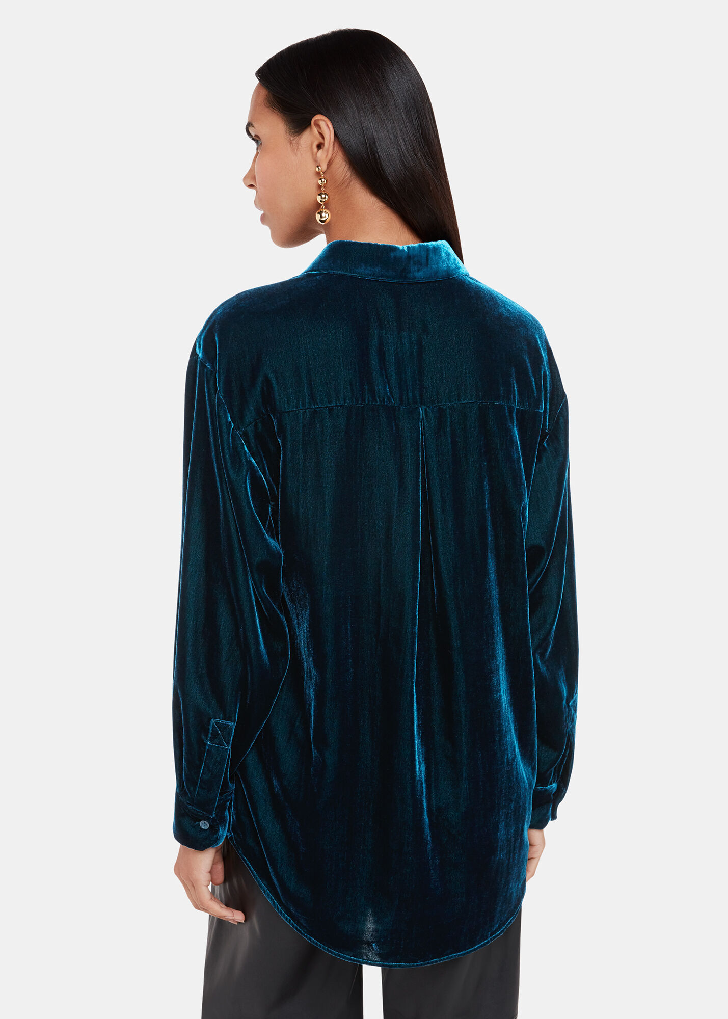 Dark Blue Velvet Oversized Shirt With Front Pocket | Whistles ...