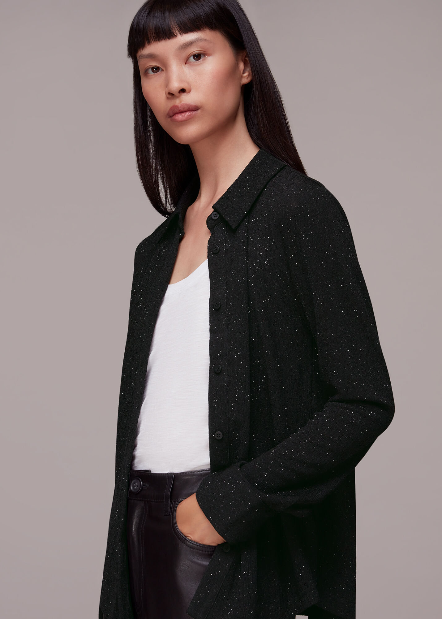 Black Grace Sparkle Shirt | WHISTLES | Whistles UK