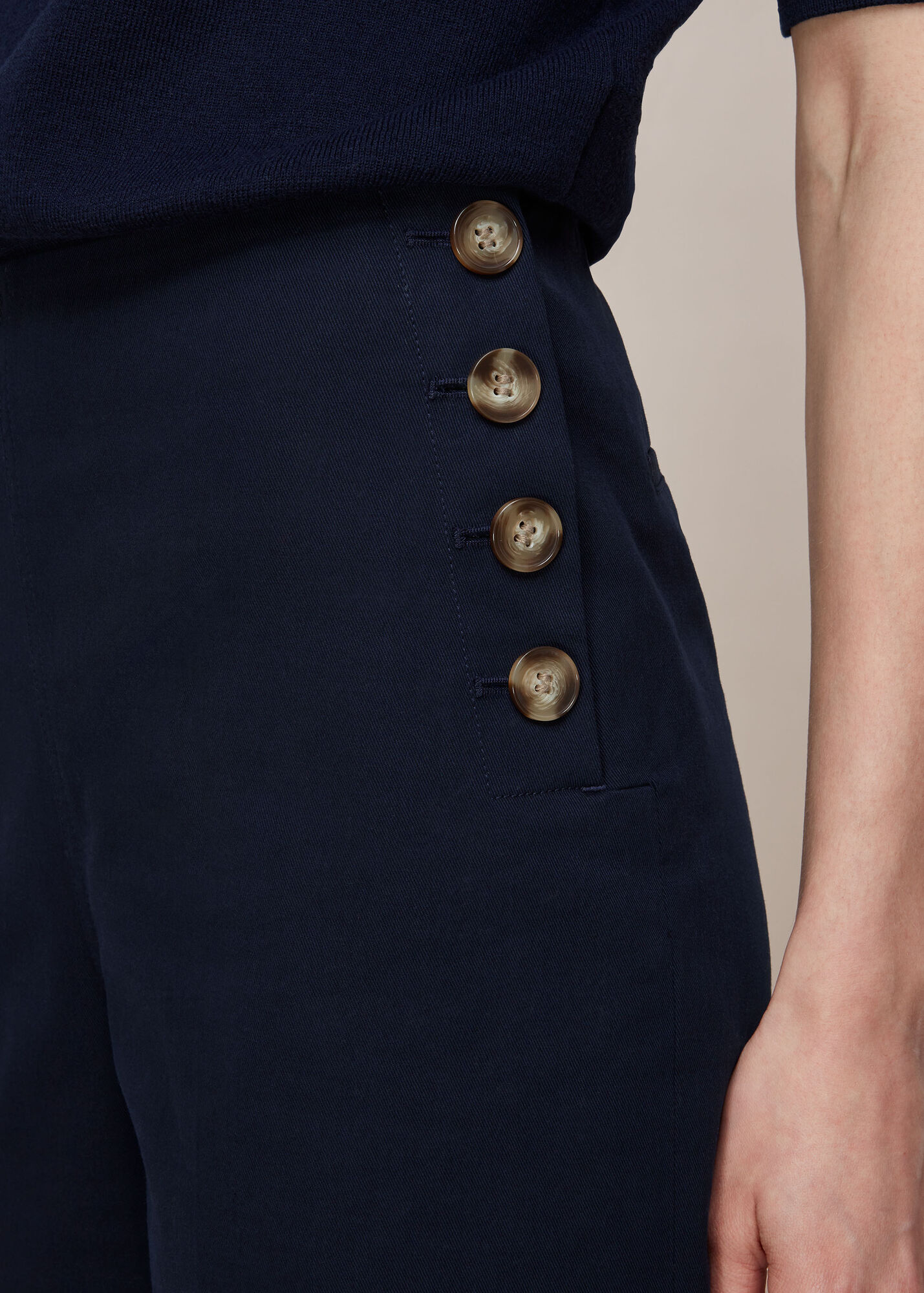 Navy Cadie Side Button Trouser | WHISTLES