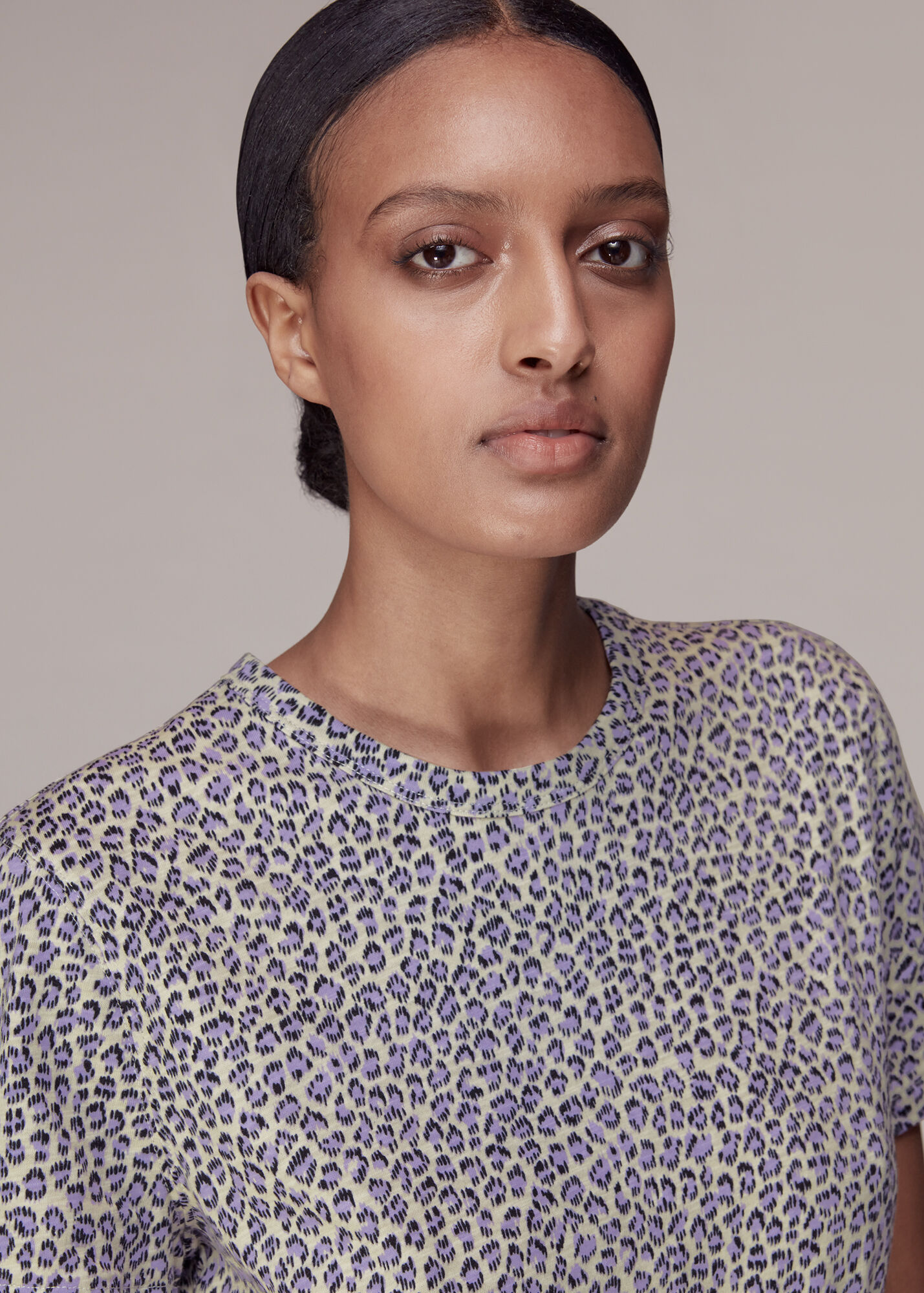 Lilac/Multi Dashed Leopard Print T-Shirt | WHISTLES | Whistles UK