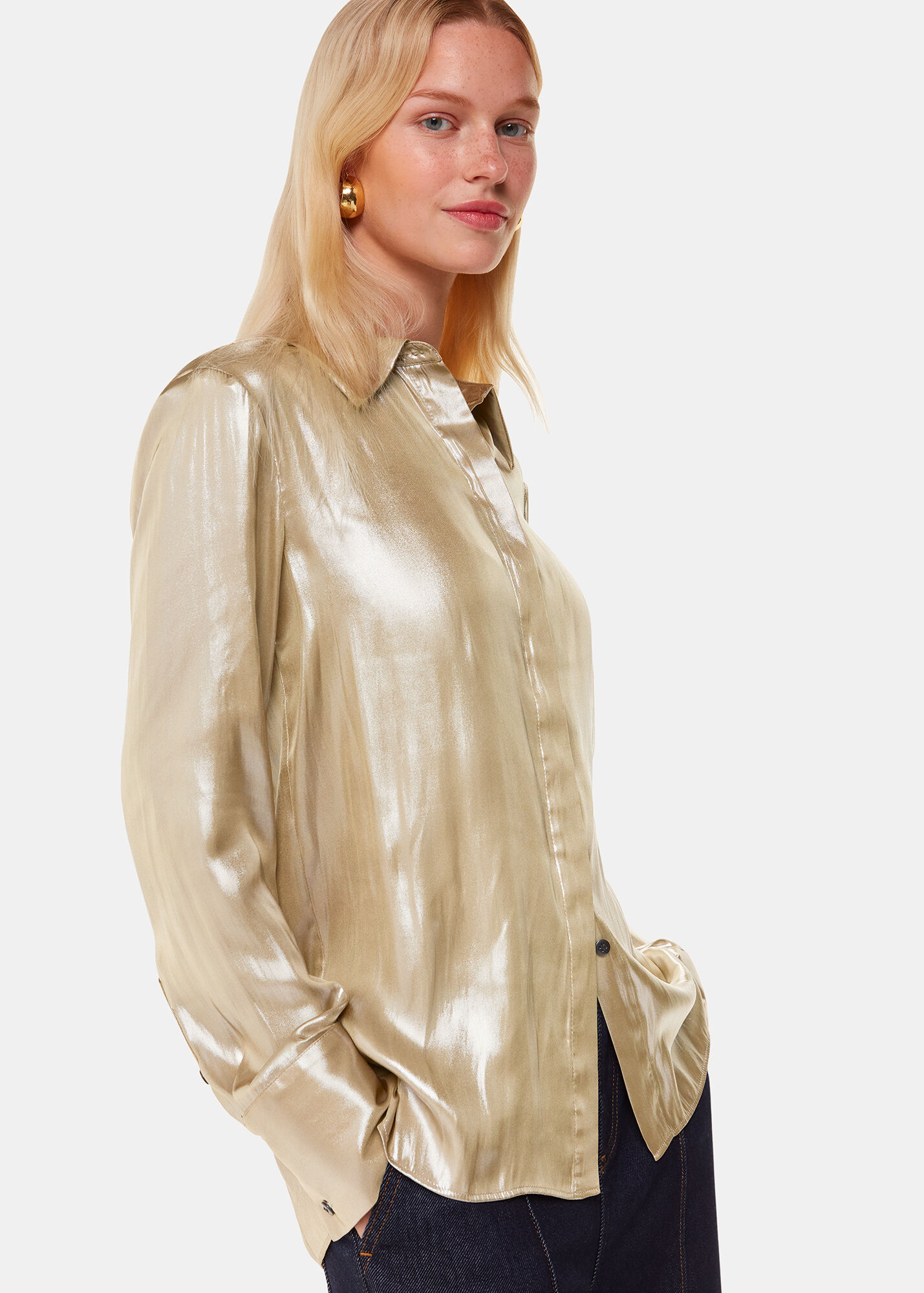 Gold Lucie Metallic Shirt | WHISTLES | Whistles UK