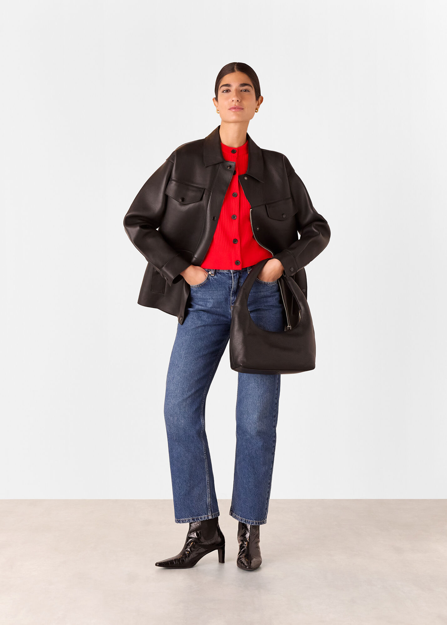 Red Jasmine Ribbed Cardigan | WHISTLES | Whistles UK