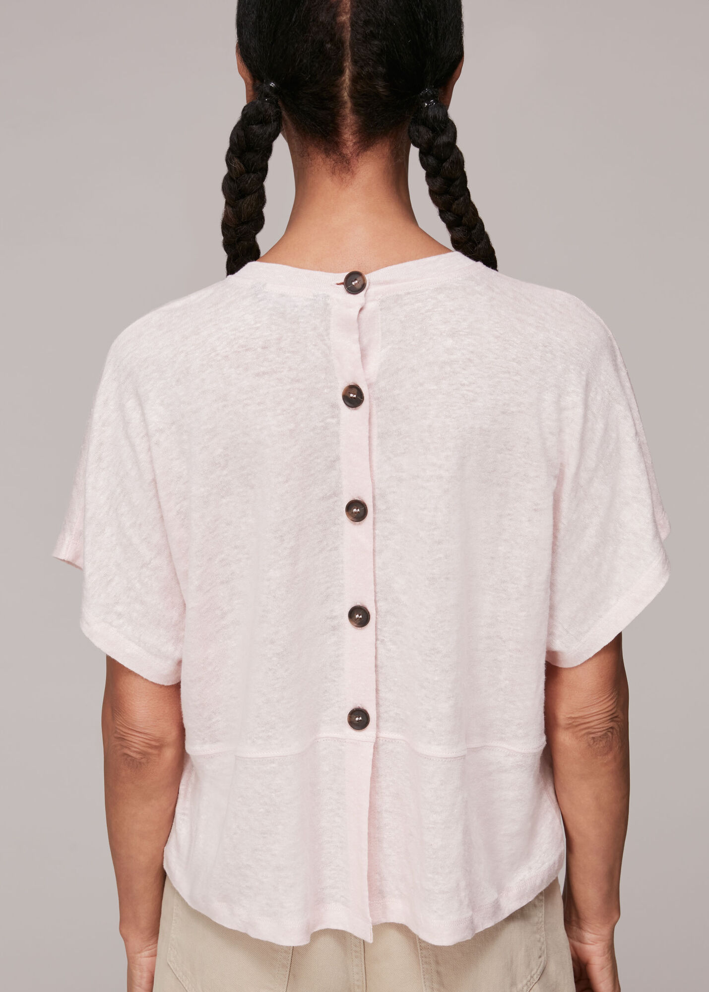 Pale Pink Button Back Linen Tee | WHISTLES