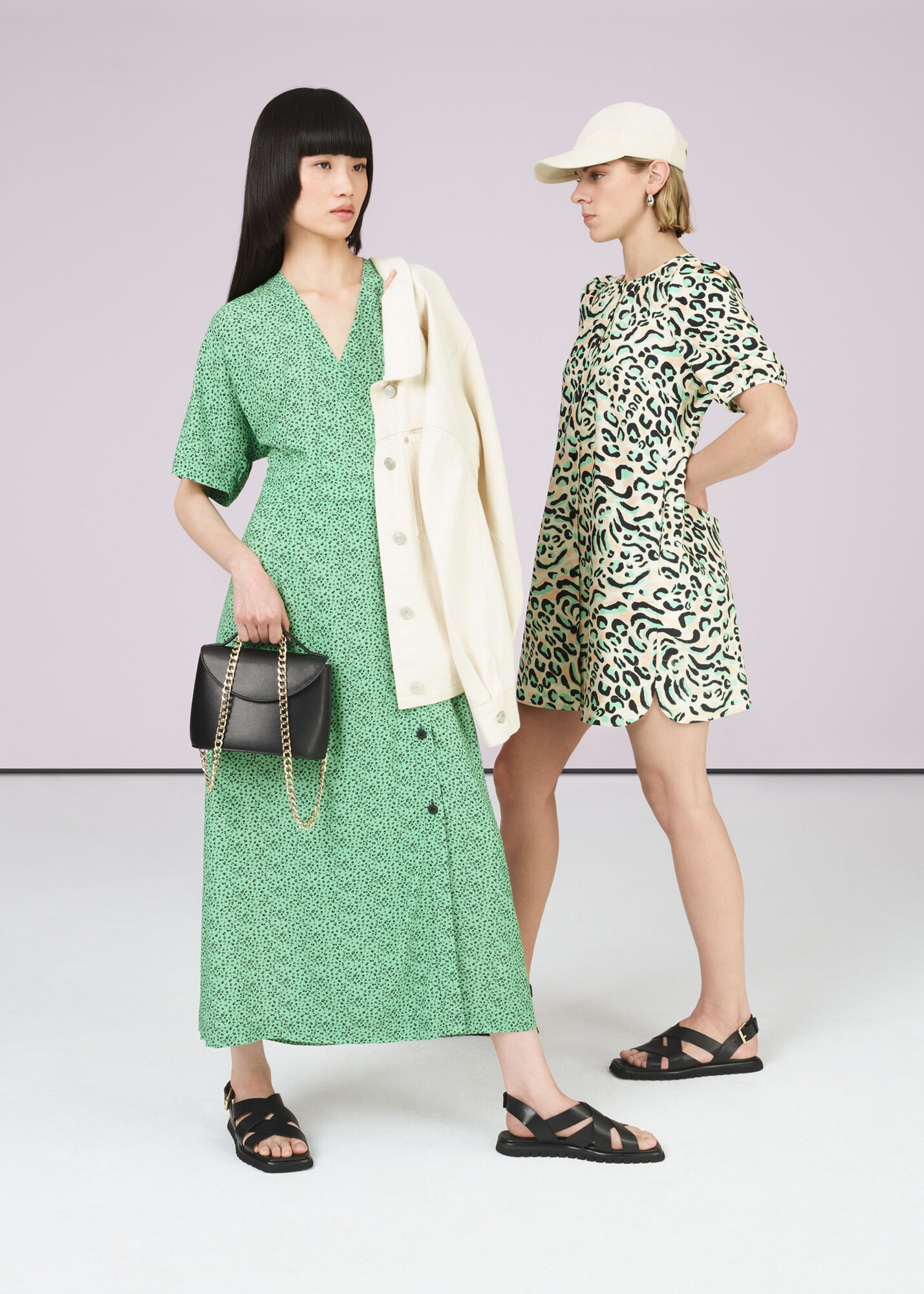 Green/Multi Ink Leopard Print Midi Dress | WHISTLES | Whistles UK