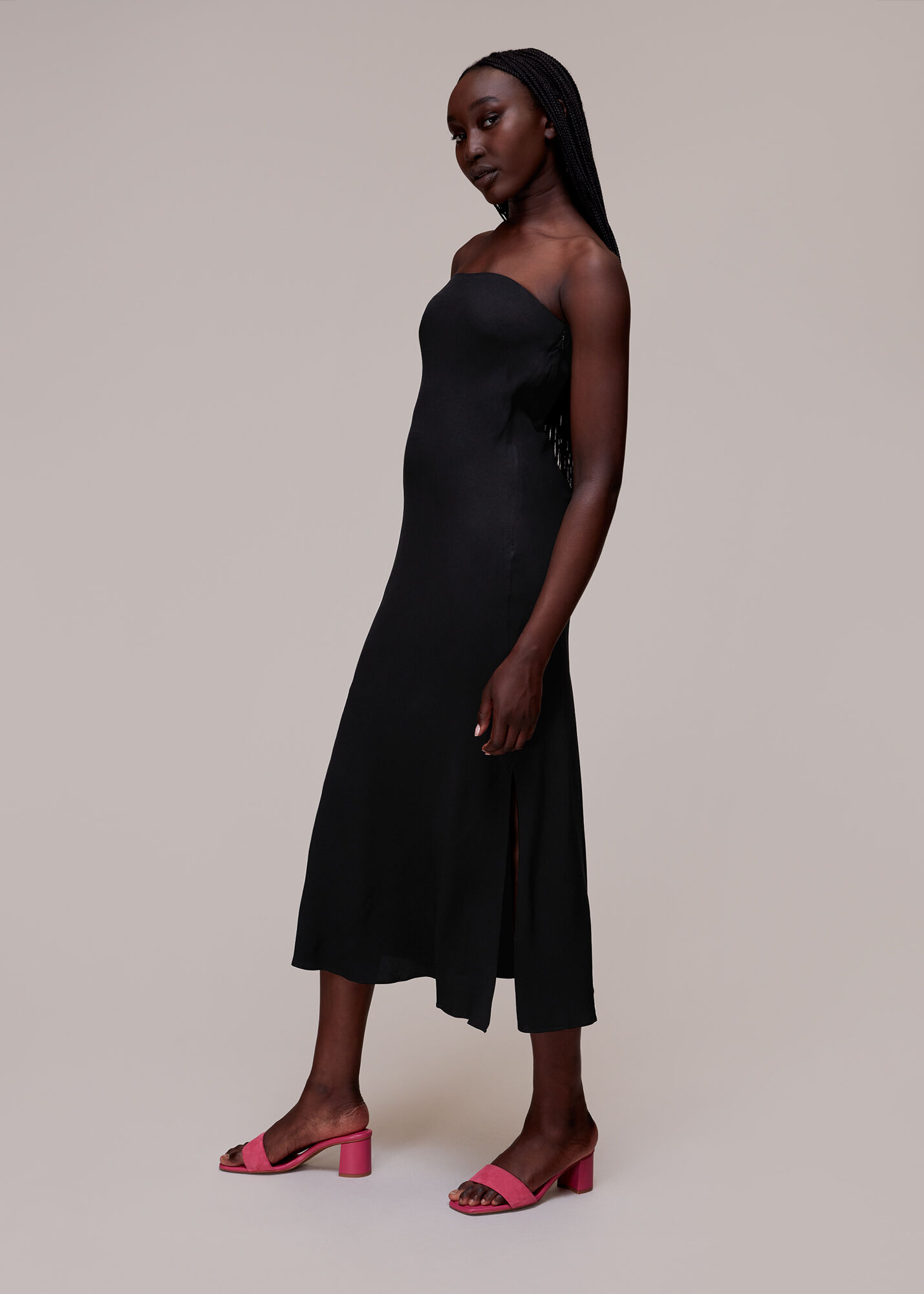 Black Bandeau Strapless Midi Dress | WHISTLES | Whistles UK