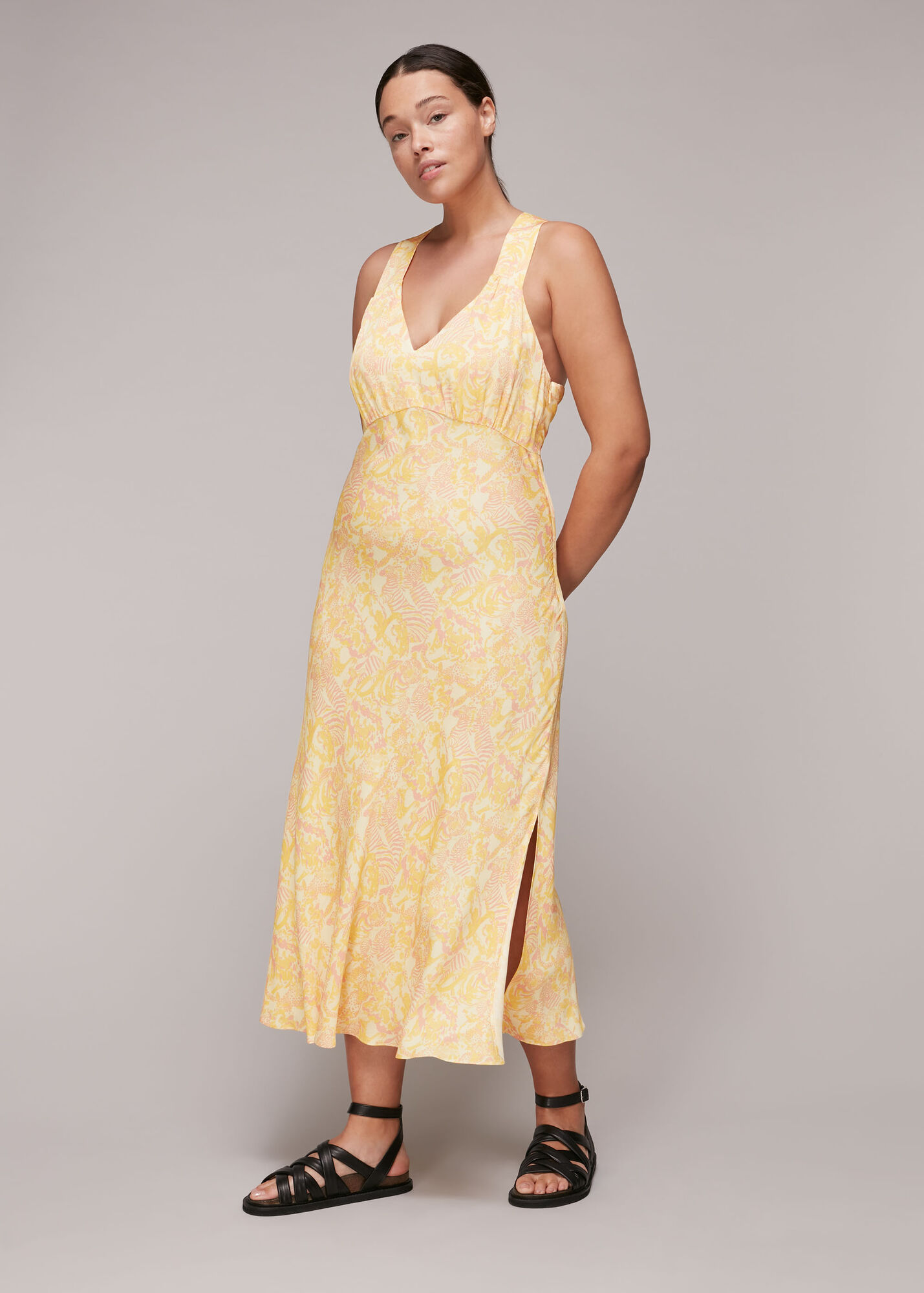Yellow/Multi Jungle Safari Midi Dress | WHISTLES | Whistles UK