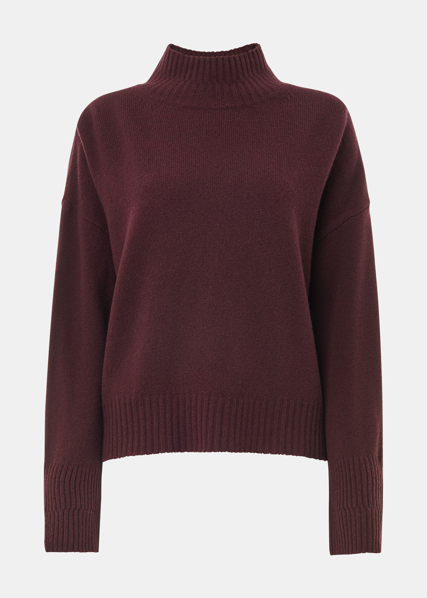 Burgundy Wool Double Trim Funnel Neck | WHISTLES | Whistles UK