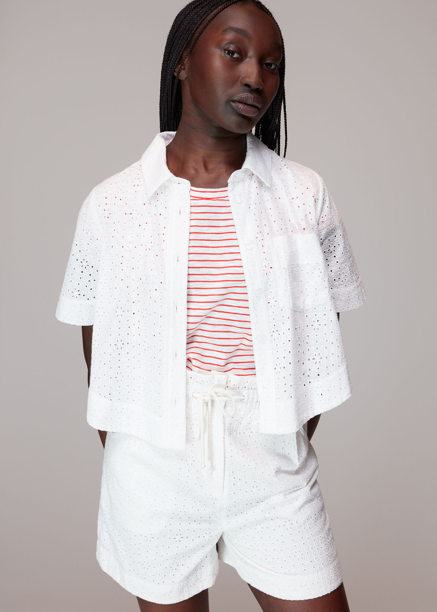 Red/Multi Cotton Frill Stripe T Shirt | WHISTLES | Whistles UK