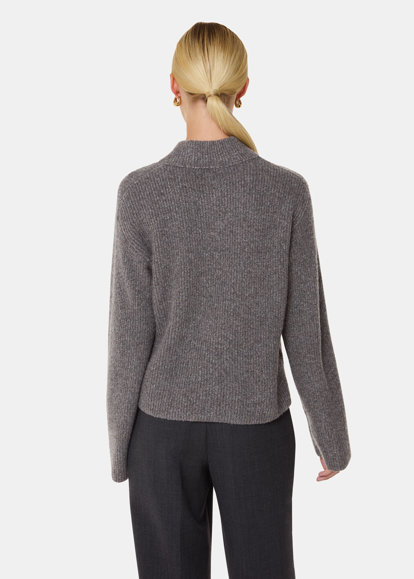 Grey V Neck Wool Mix Knit | WHISTLES | Whistles UK