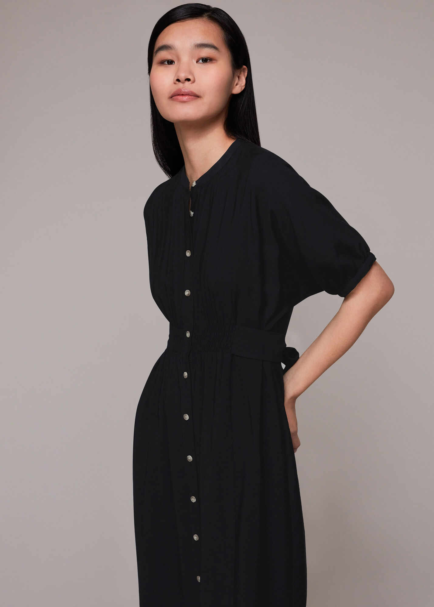 Black Amber Midi Dress | WHISTLES | Whistles UK