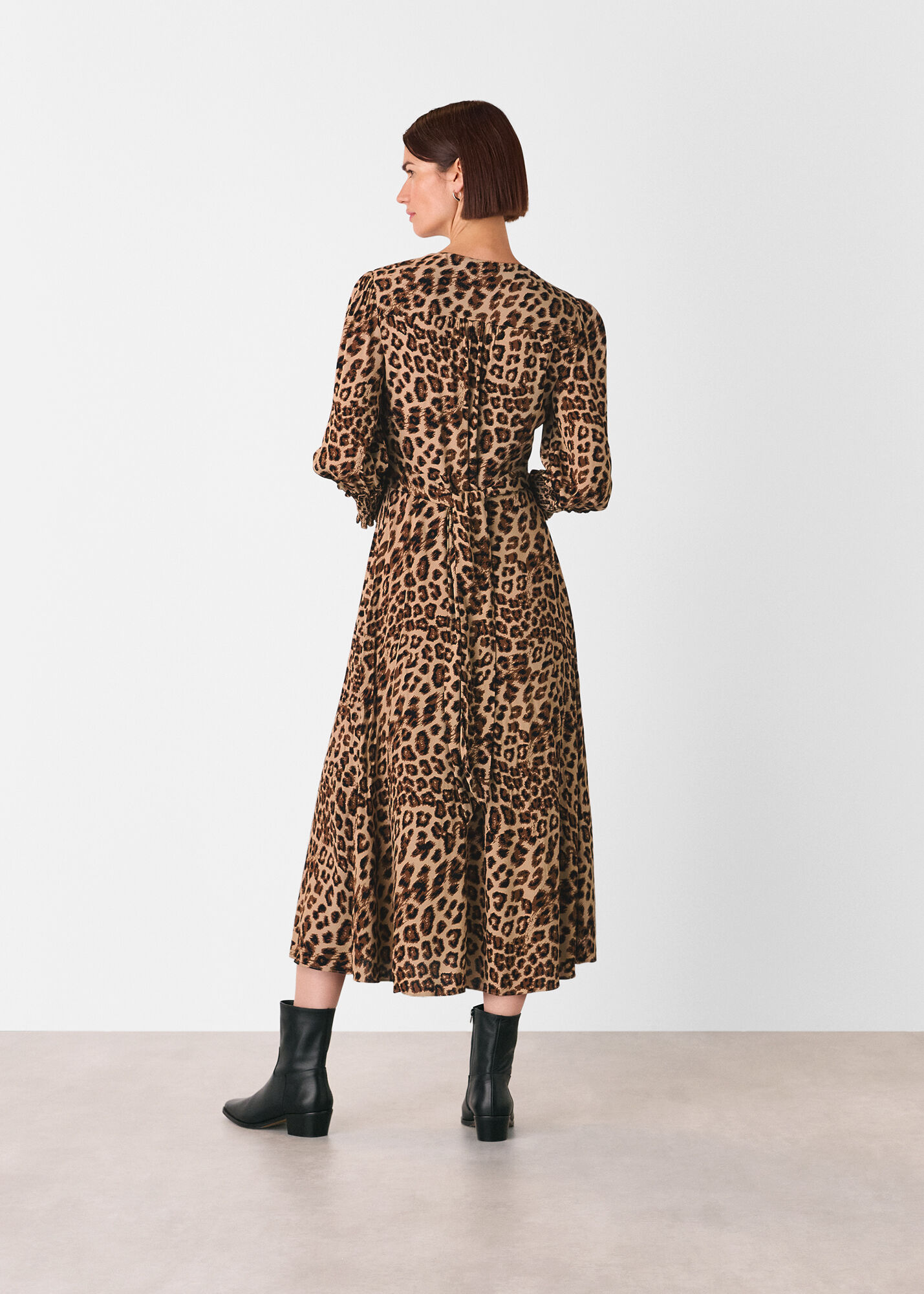 Leopard Print Jungle Cheetah Shirred Dress | WHISTLES | Whistles UK