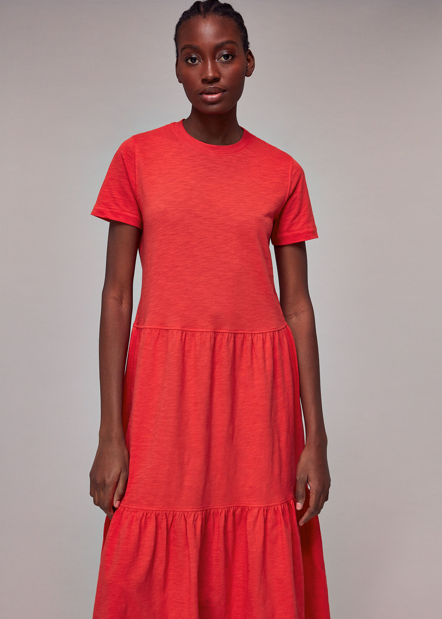 Red Tiered Jersey Midi Dress | WHISTLES | Whistles UK