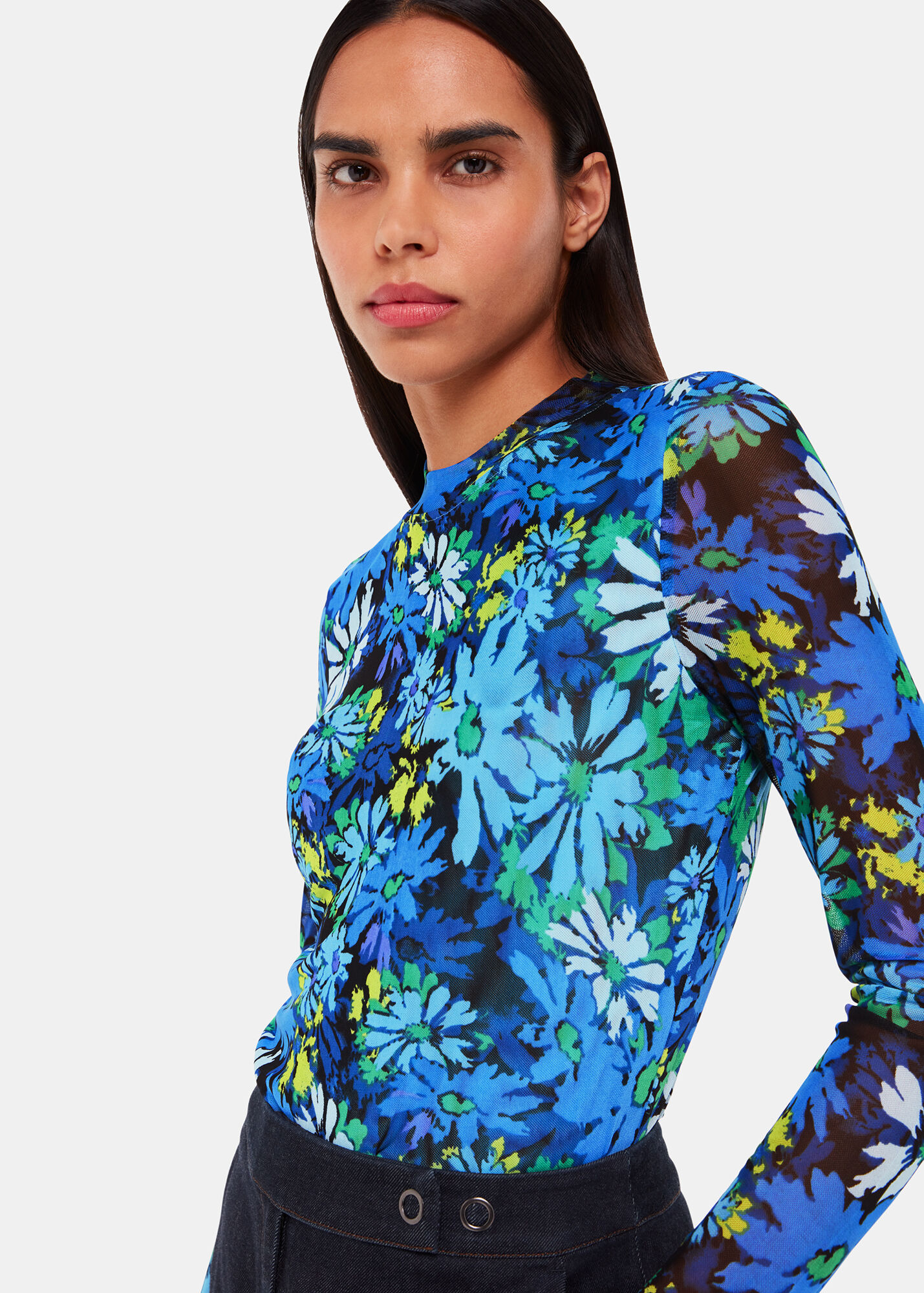 Multicolour Retro Floral Mesh Top | WHISTLES | Whistles ROW