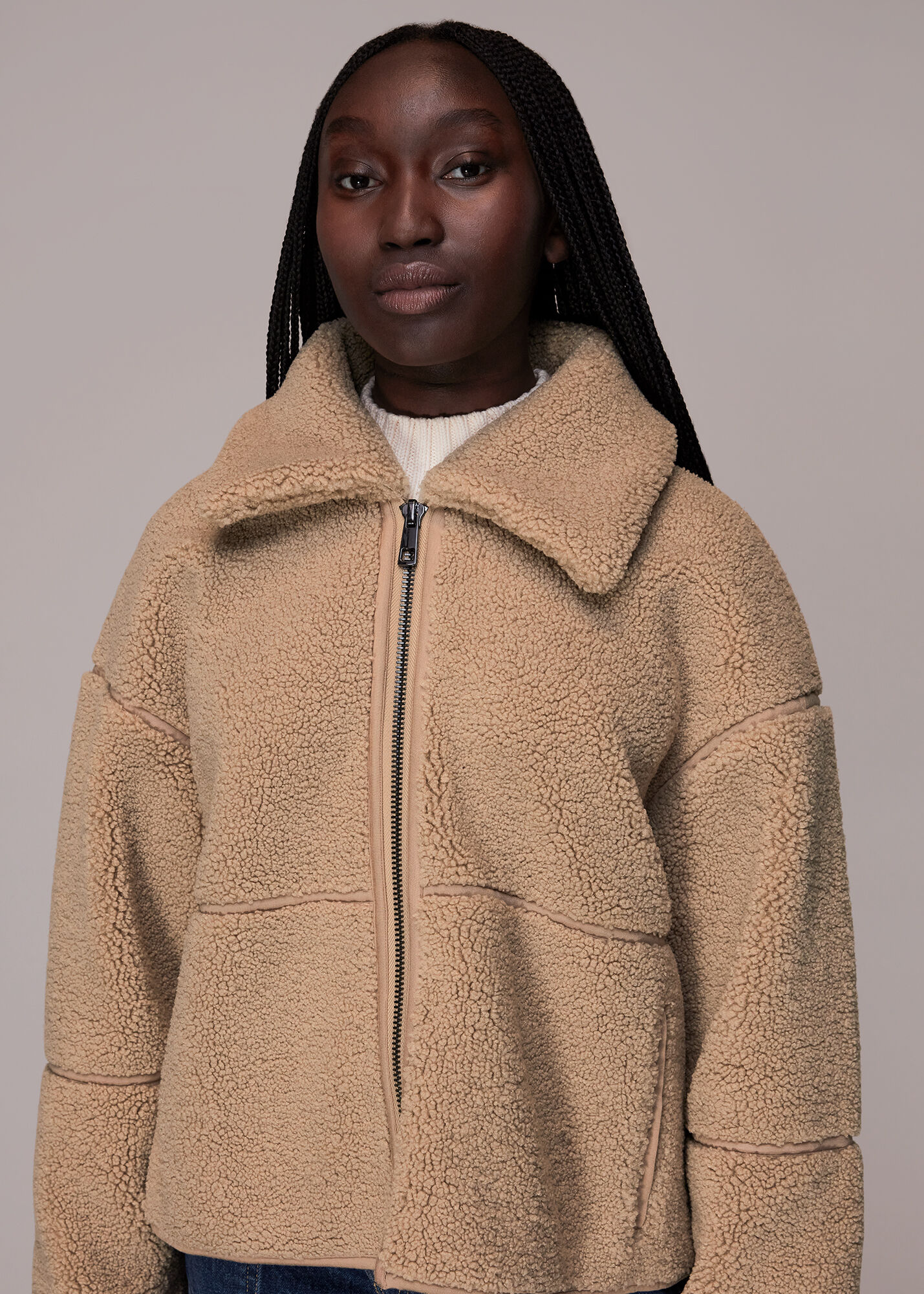 Camel Nicola Zip Front Fleece | WHISTLES | Whistles UK