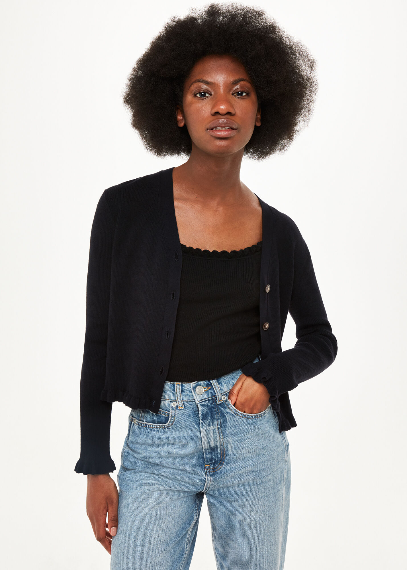Black Frill Hem Cardigan | WHISTLES