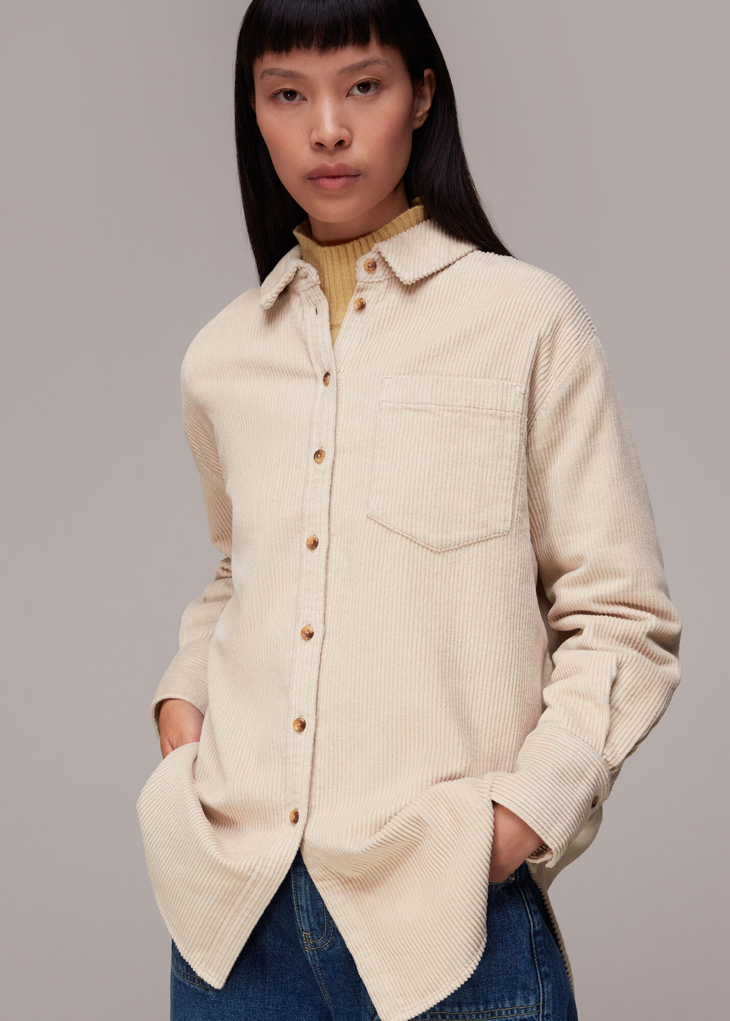 Ivory Lucie Corduroy Oversized Shirt | WHISTLES | Whistles UK