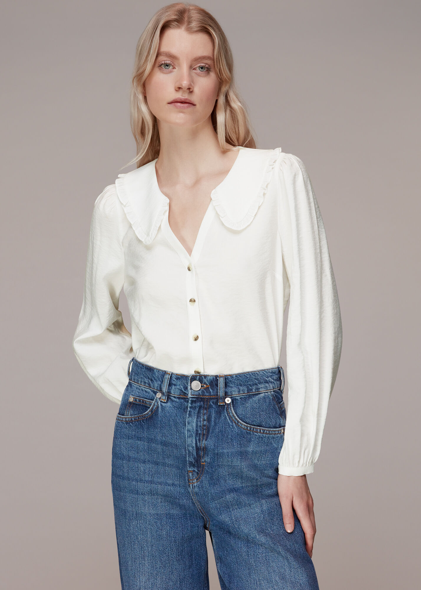 White Lula Collar Detail Blouse | WHISTLES | Whistles UK