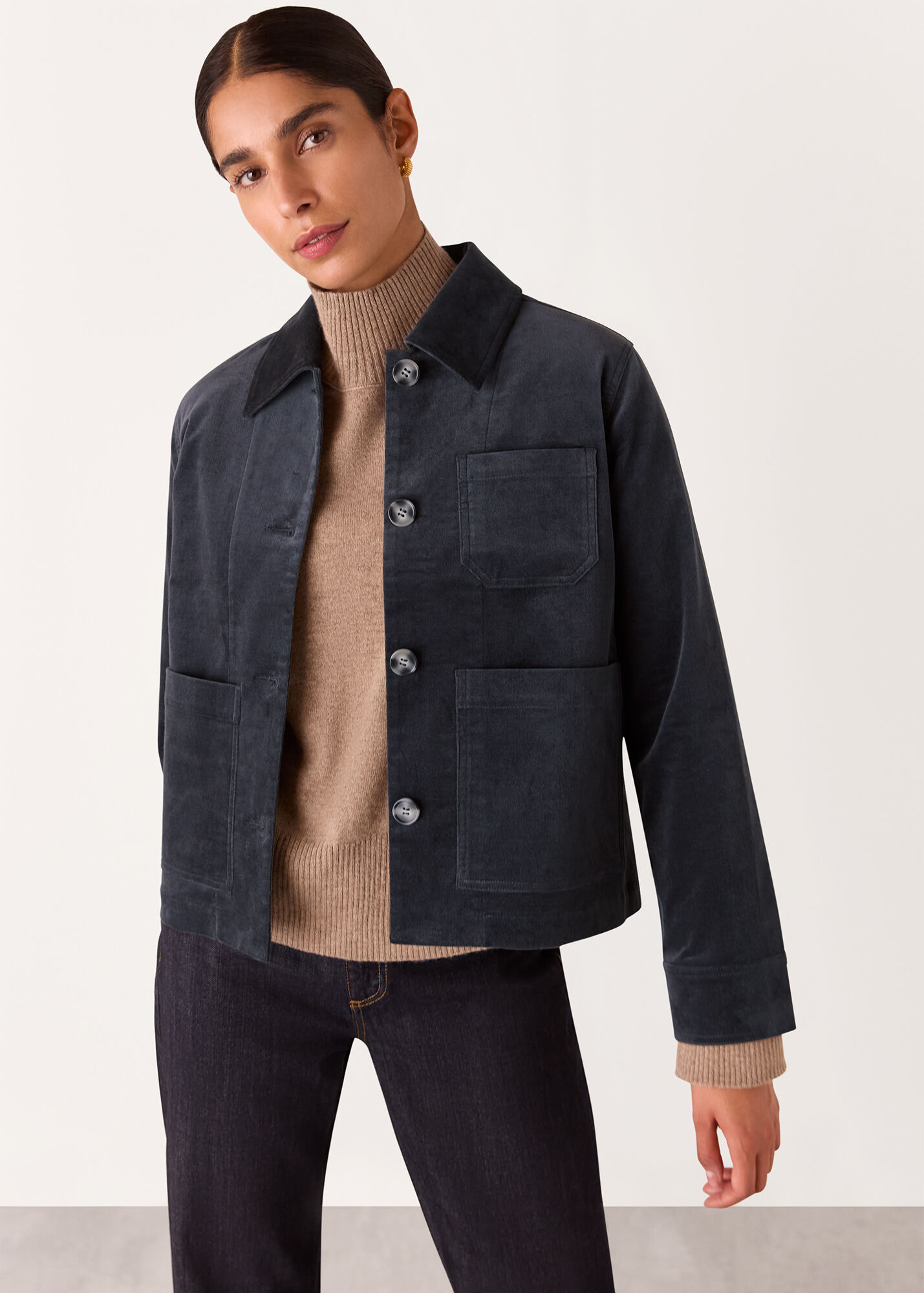 Women's Dark Grey Brushed Cotton Boxy Jacket | Whistles UK