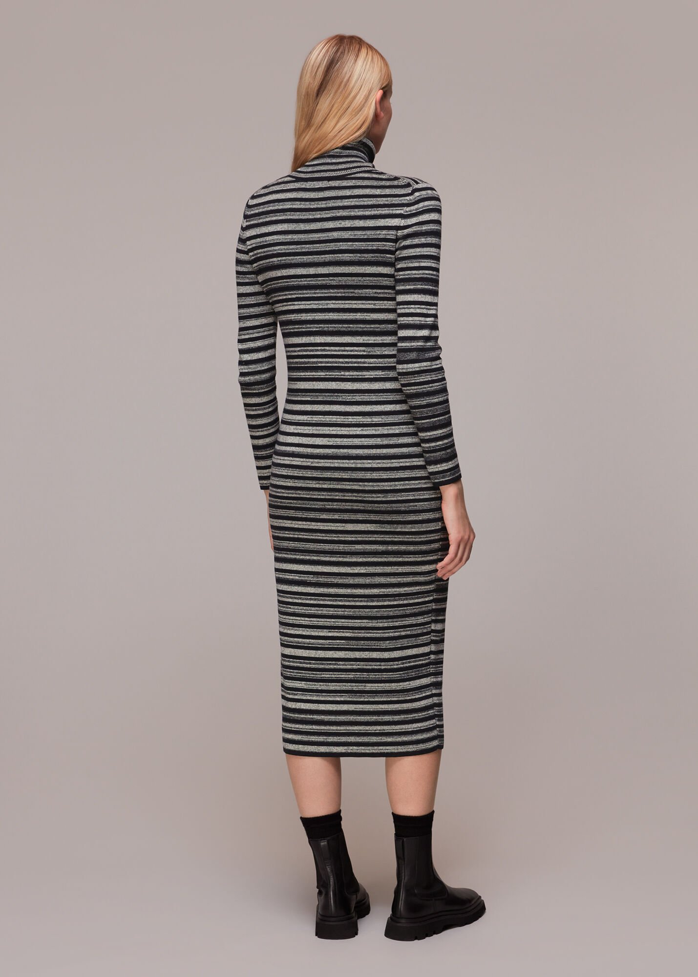 Black/Multi Stripe Midi Knit Dress | WHISTLES | Whistles UK
