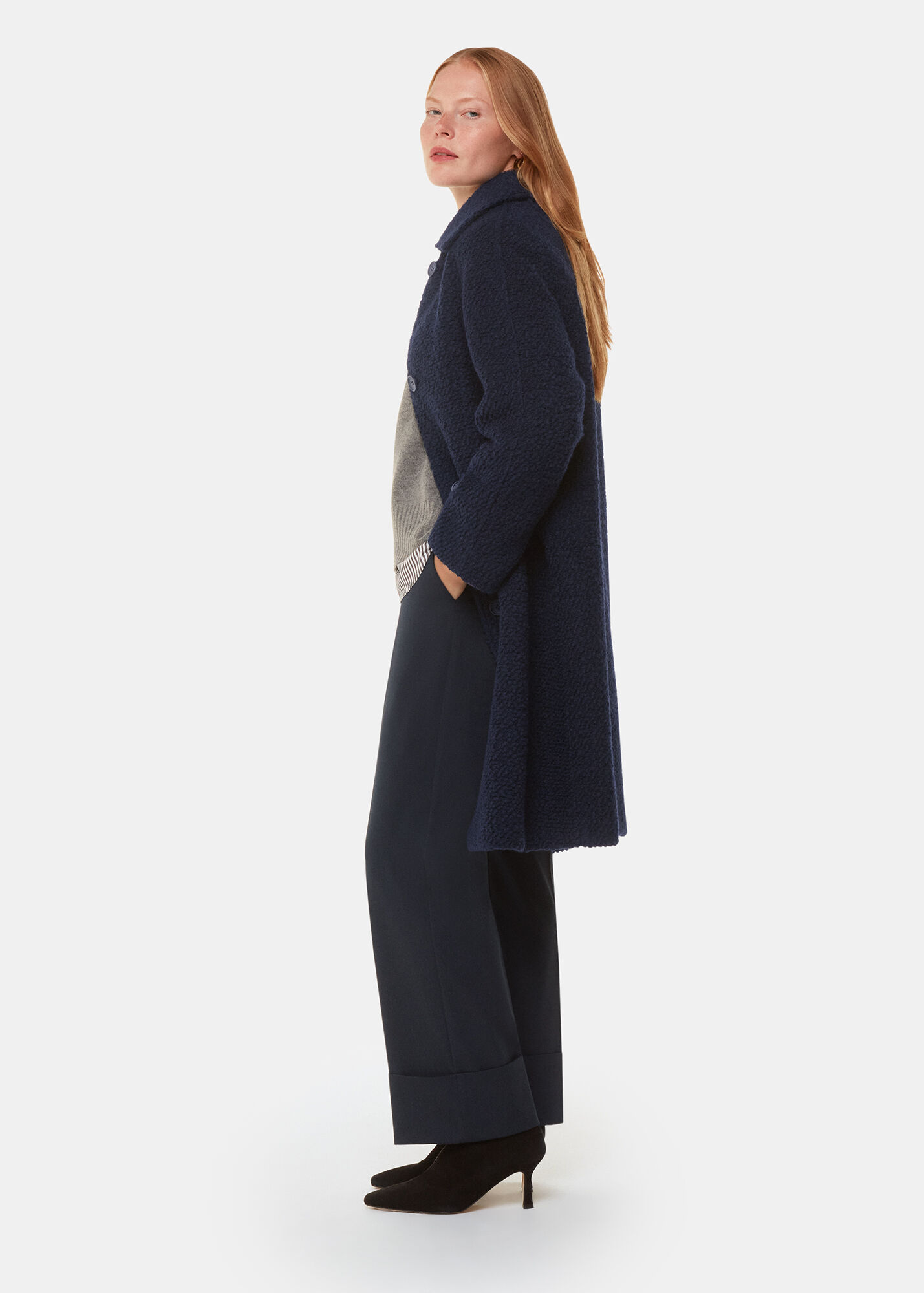 Navy Romy Boucle Coat | WHISTLES | Whistles UK