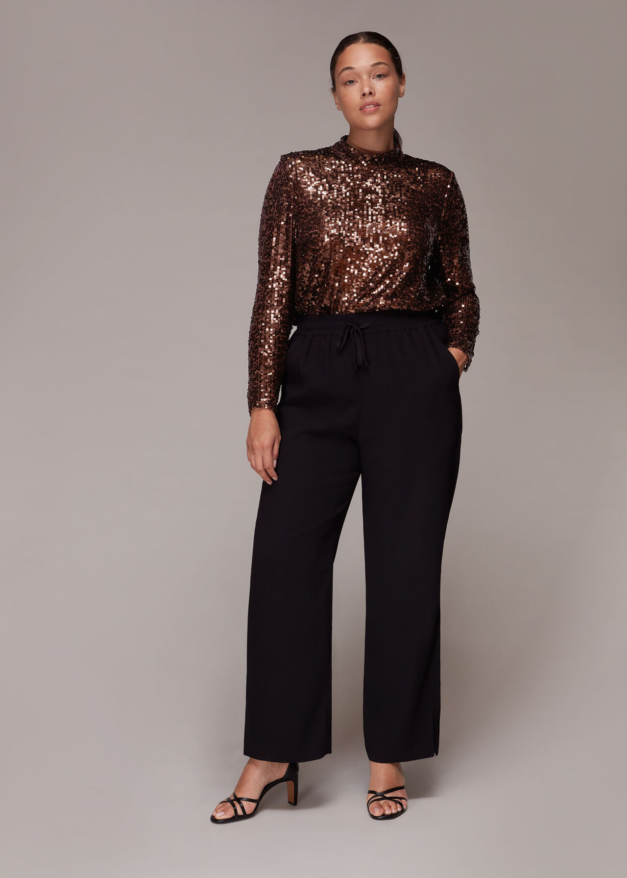 Chocolate High Neck Sequin Top Whistles