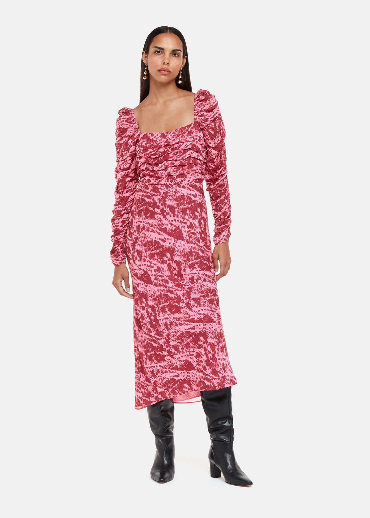 Pink/Multi Jonie Sleek Texture Midi Dress | WHISTLES