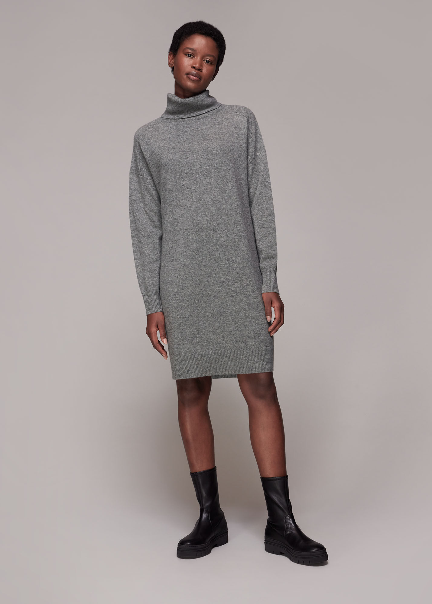 Grey Cashmere Roll Neck Dress | WHISTLES