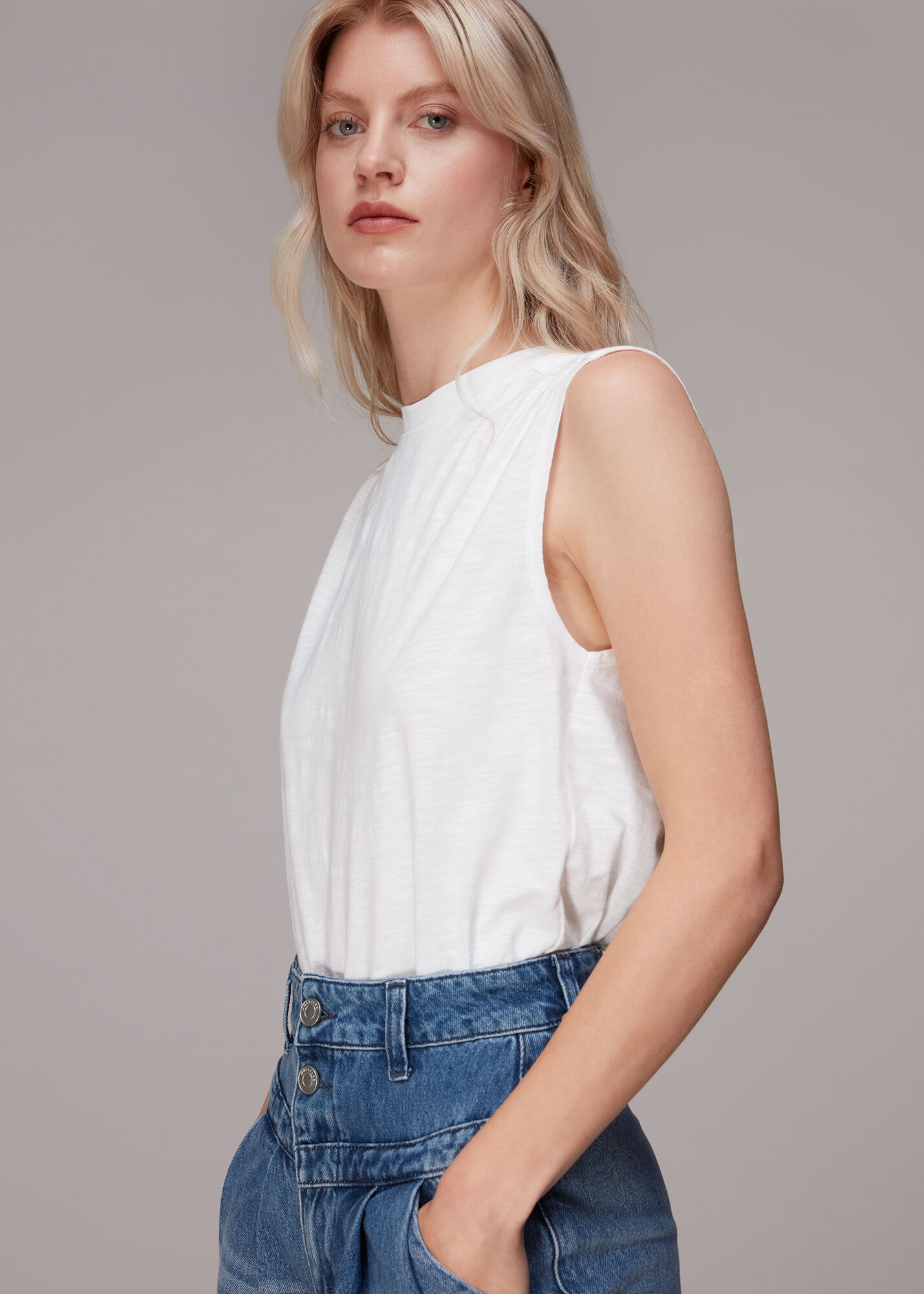 White Gathered Shoulder Tank | WHISTLES | Whistles UK