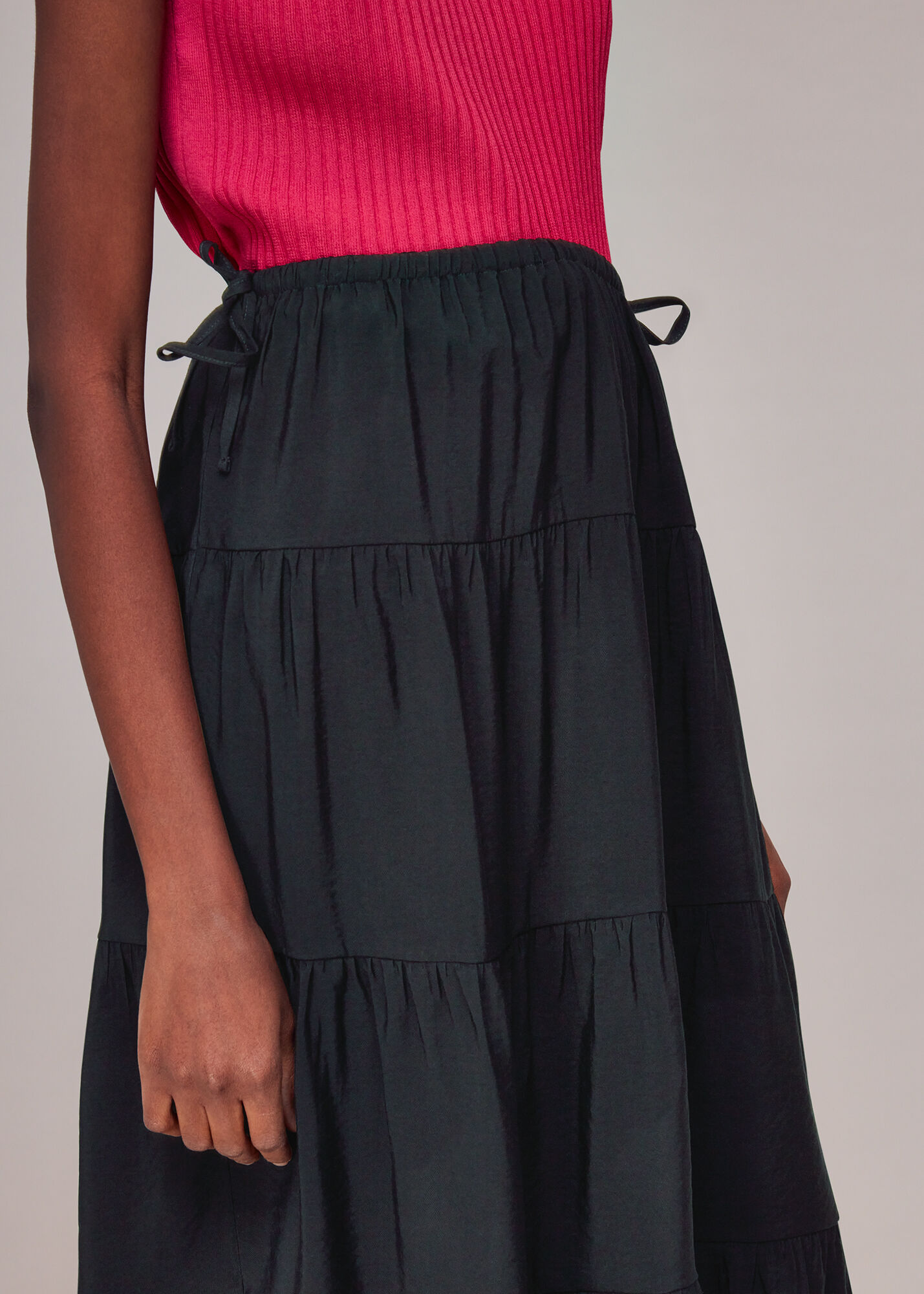 Black Tie Side Tiered Skirt | WHISTLES | Whistles UK