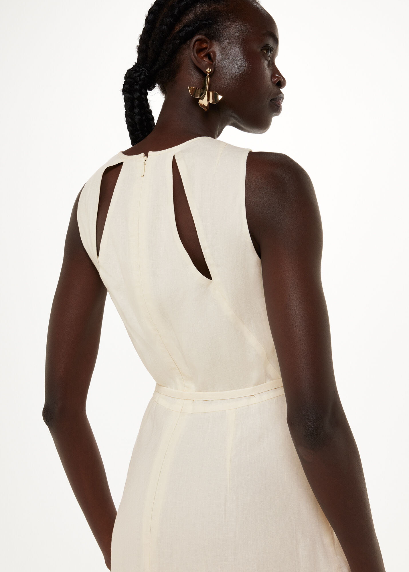 Ivory/Multi Linen Blend Cut Out Back Dress | WHISTLES | Whistles UK
