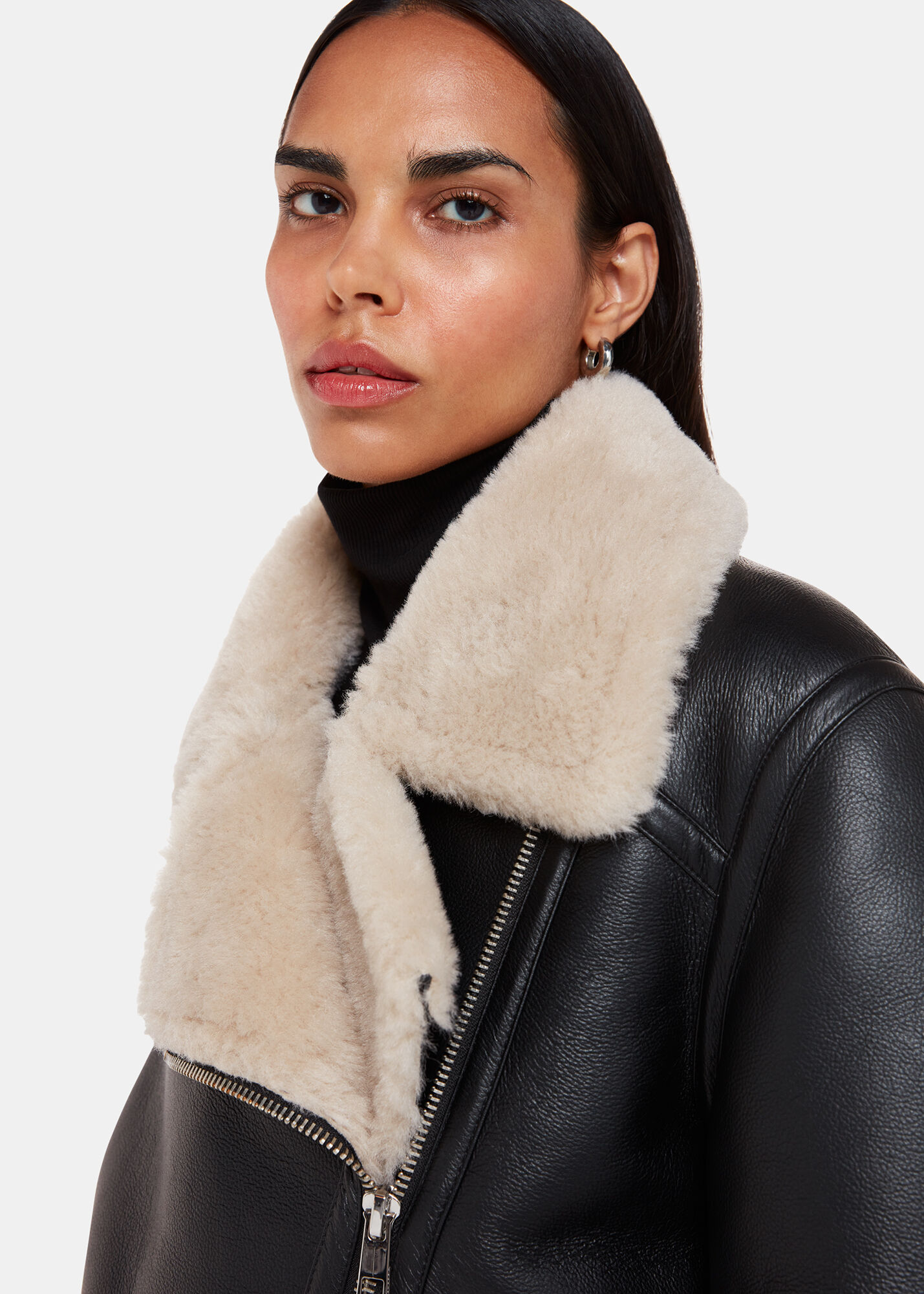 Women's Black Faux Fur Aviator Jacket | Whistles US