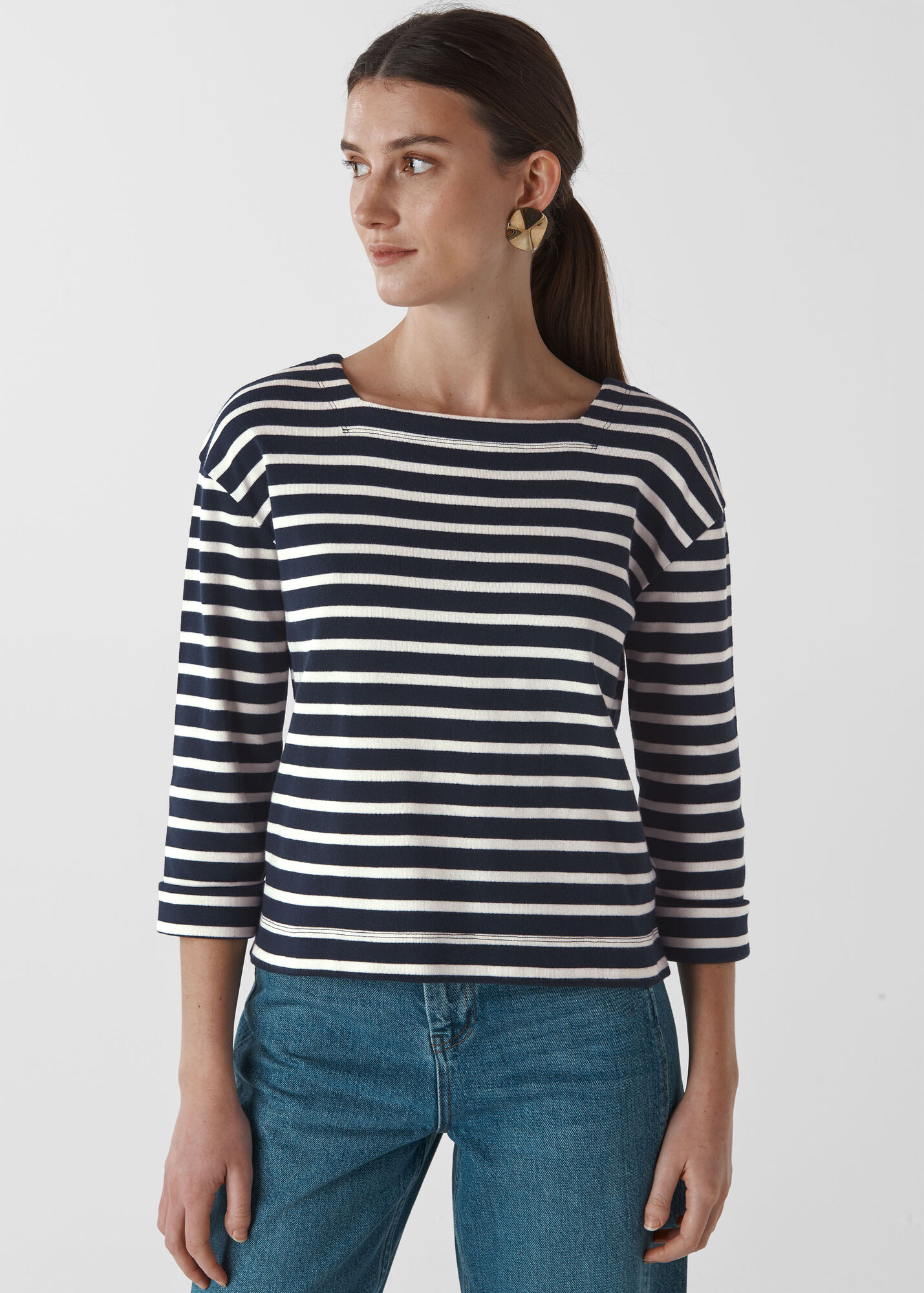 Multicolour Breton Stripe Square Neck Top | WHISTLES | Whistles UK