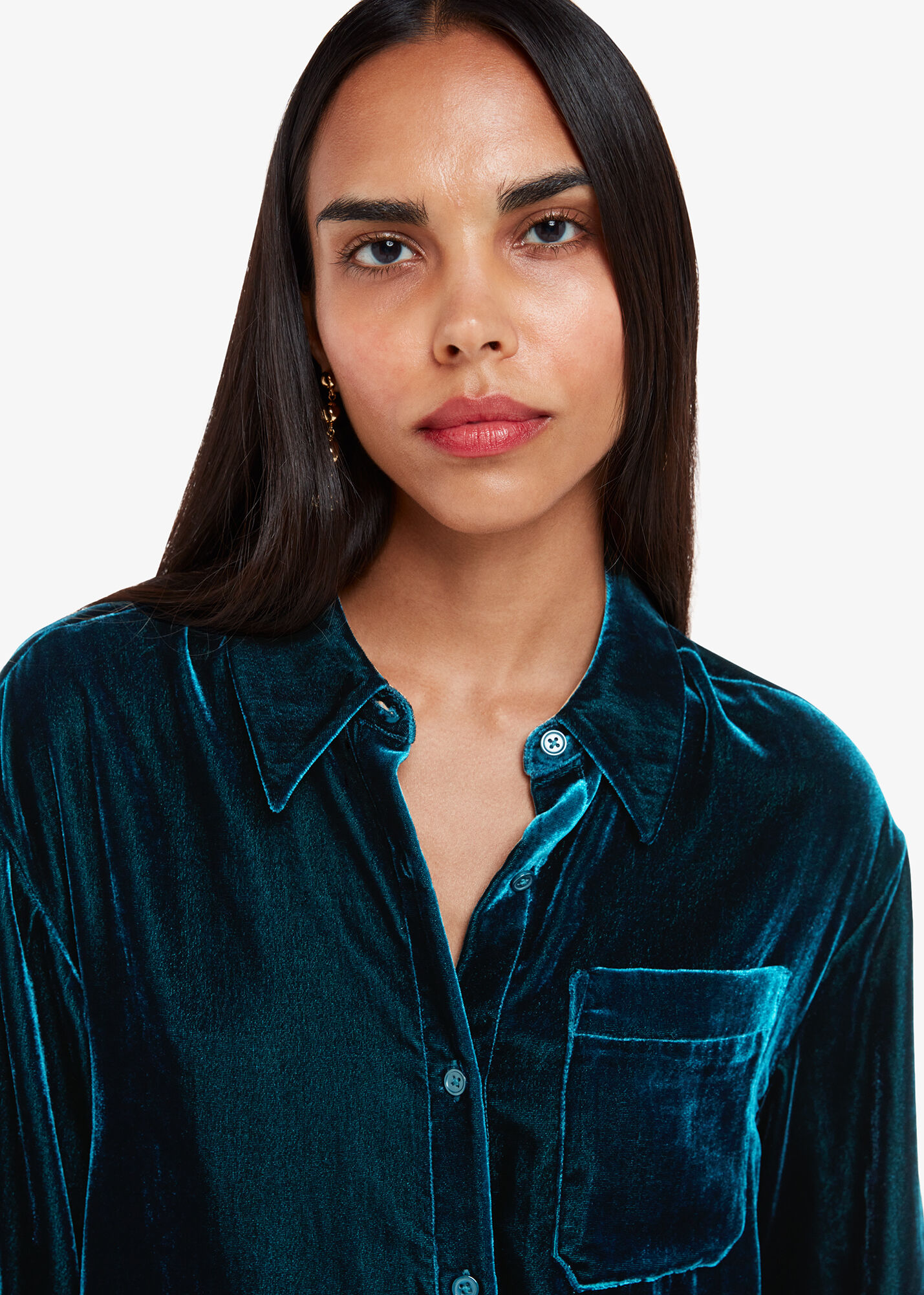 Dark Blue Velvet Oversized Shirt With Front Pocket | Whistles ...