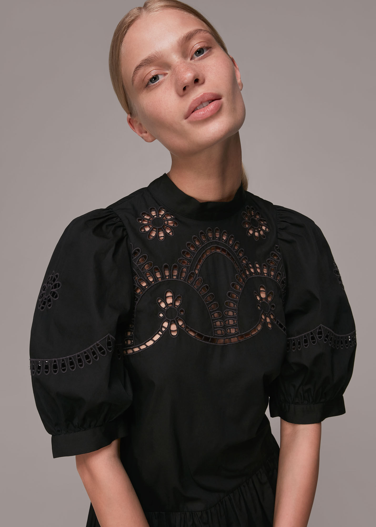 Black Broderie Cutwork Poplin Dress | WHISTLES | Whistles UK
