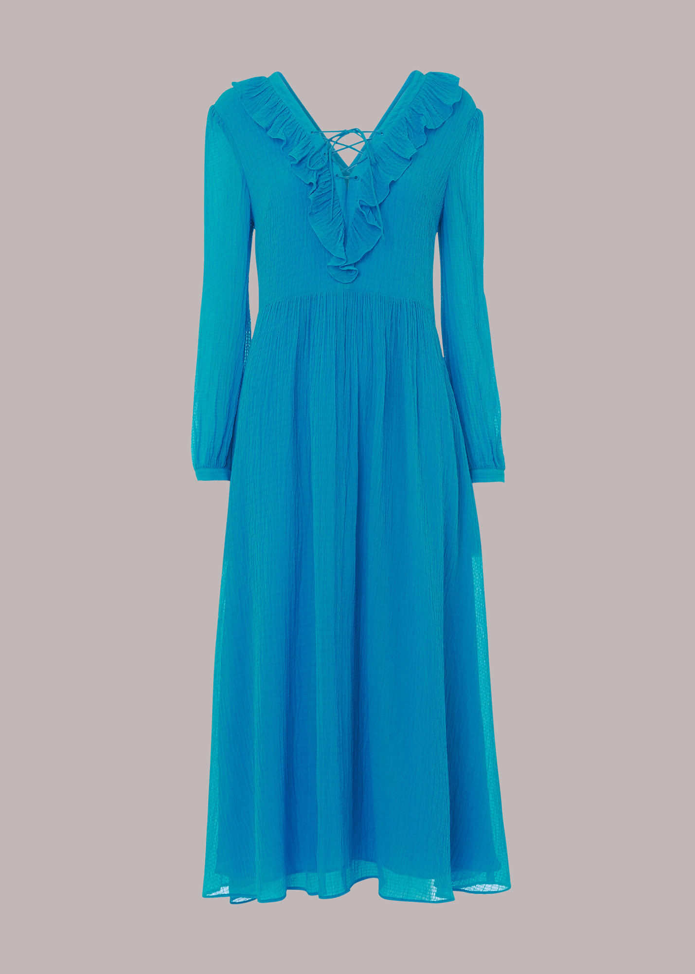 Blue Ruffle Detail Midi Dress | WHISTLES | Whistles UK
