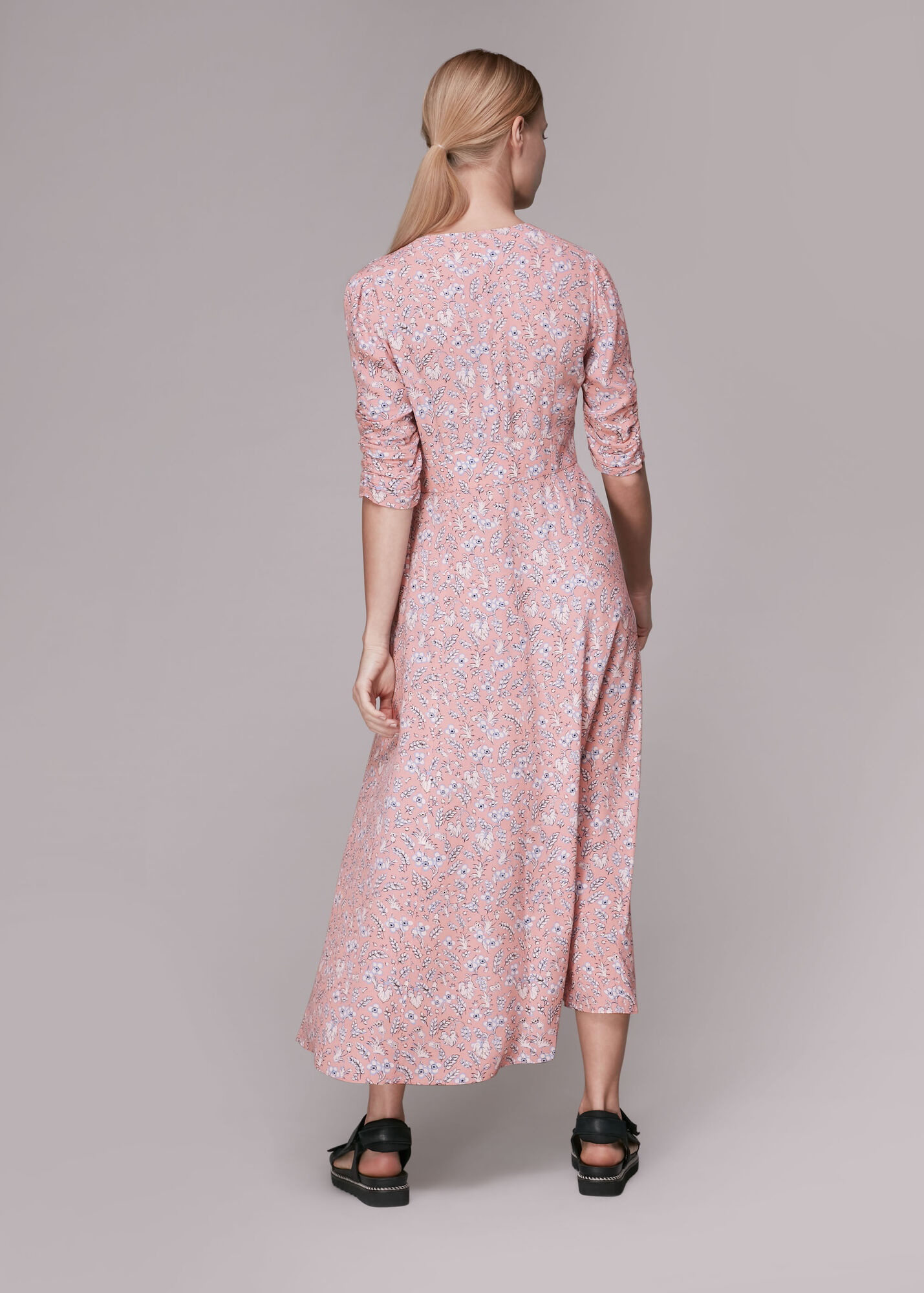 Pink/Multi Wheat Floral Midi Dress | WHISTLES | Whistles US