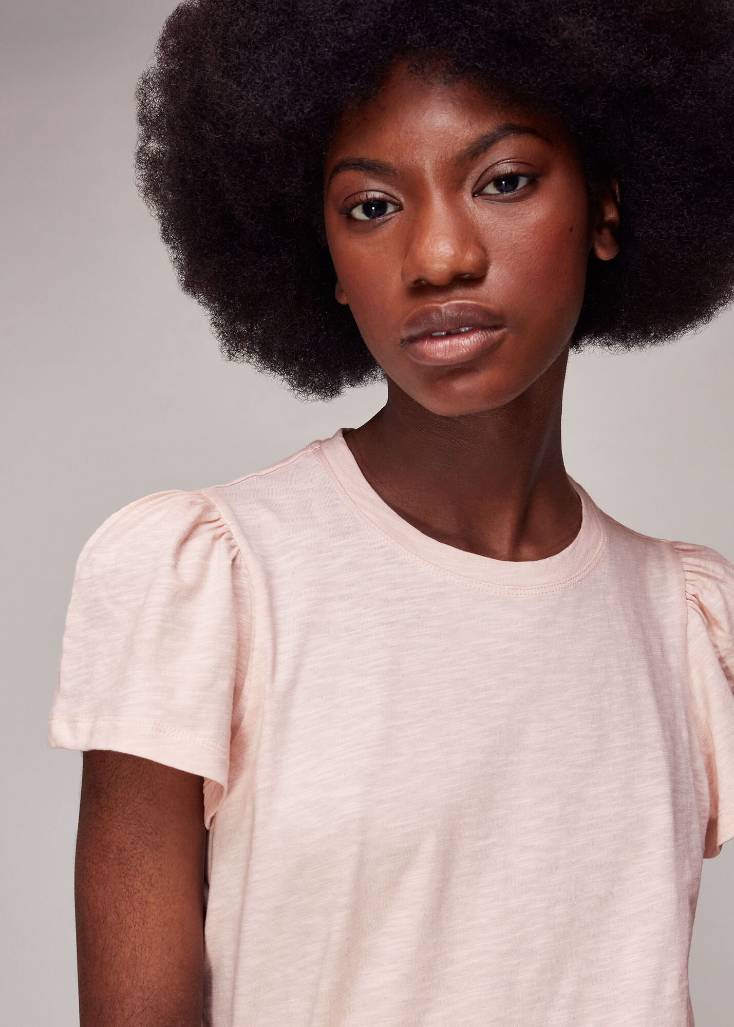 Pale Pink Cotton Frill Sleeve T-Shirt | WHISTLES