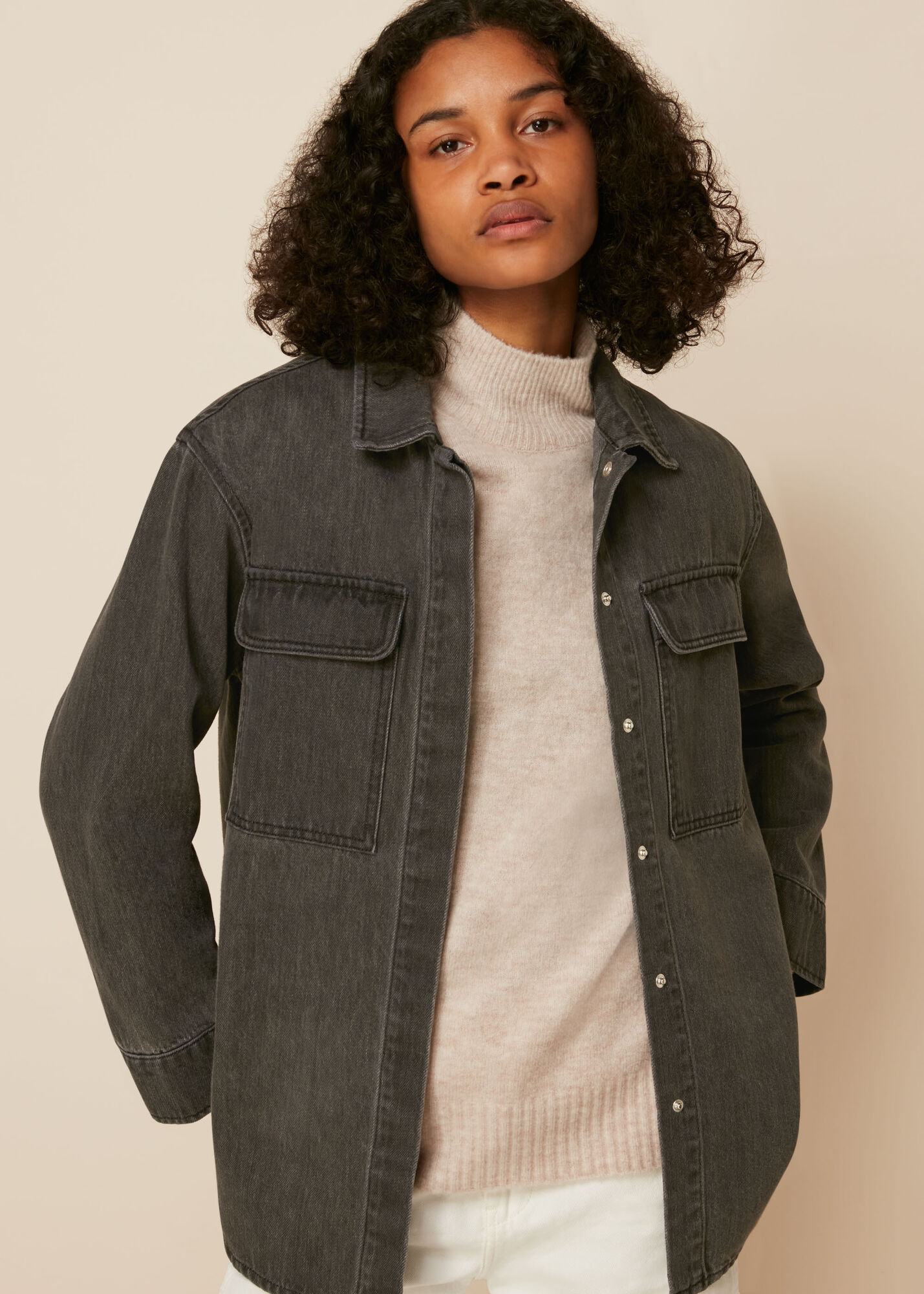 Black Masie Denim Organic Overshirt | WHISTLES | Whistles UK