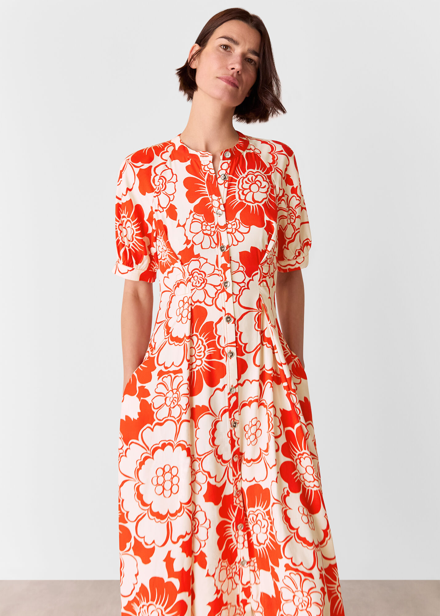 Red/Multi Bloom Floral Midi Dress | WHISTLES | Whistles UK