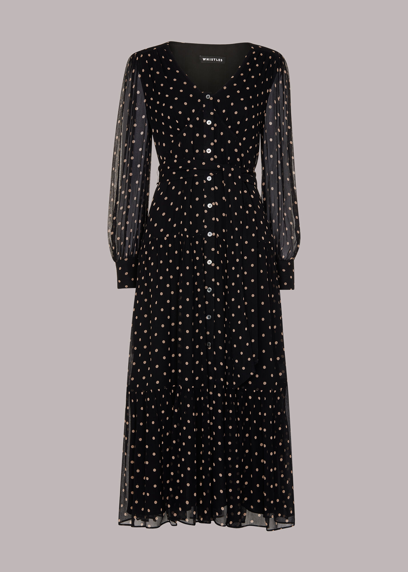 Black/Multi Spot Textured Midi Dress | WHISTLES | Whistles UK