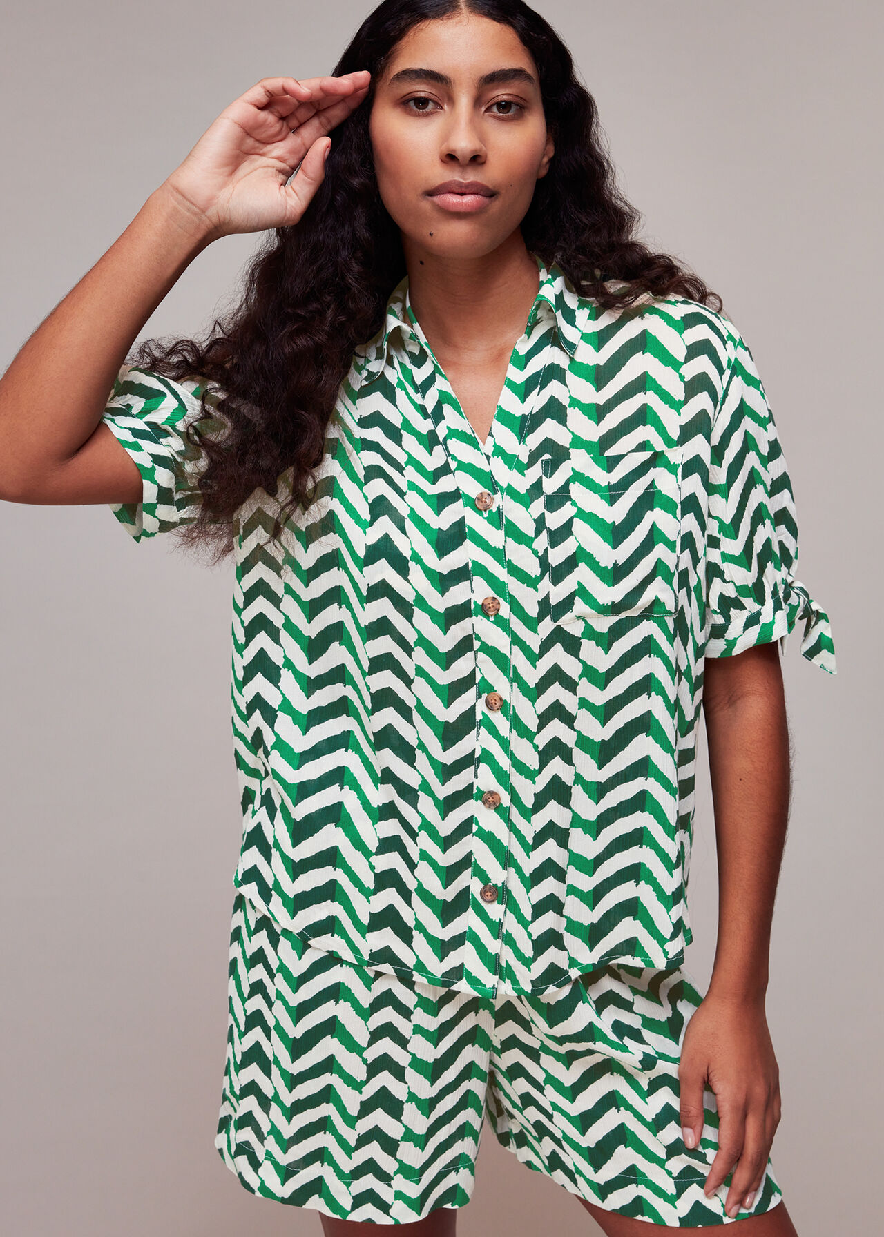 Green/Multi Chevron Beach Short | WHISTLES | Whistles UK