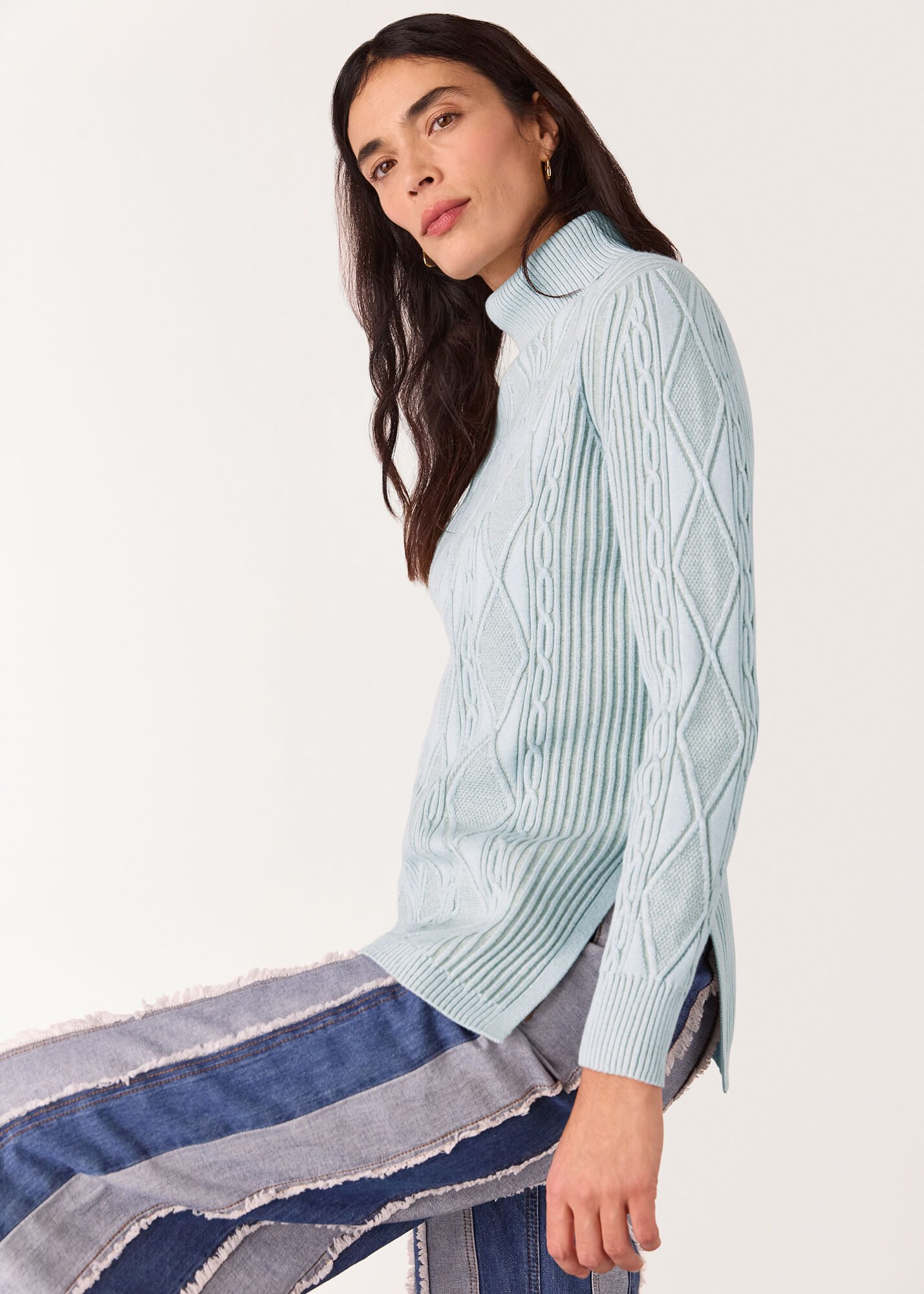 Blue Aoife Fine Cable Roll Neck | WHISTLES | Whistles AU