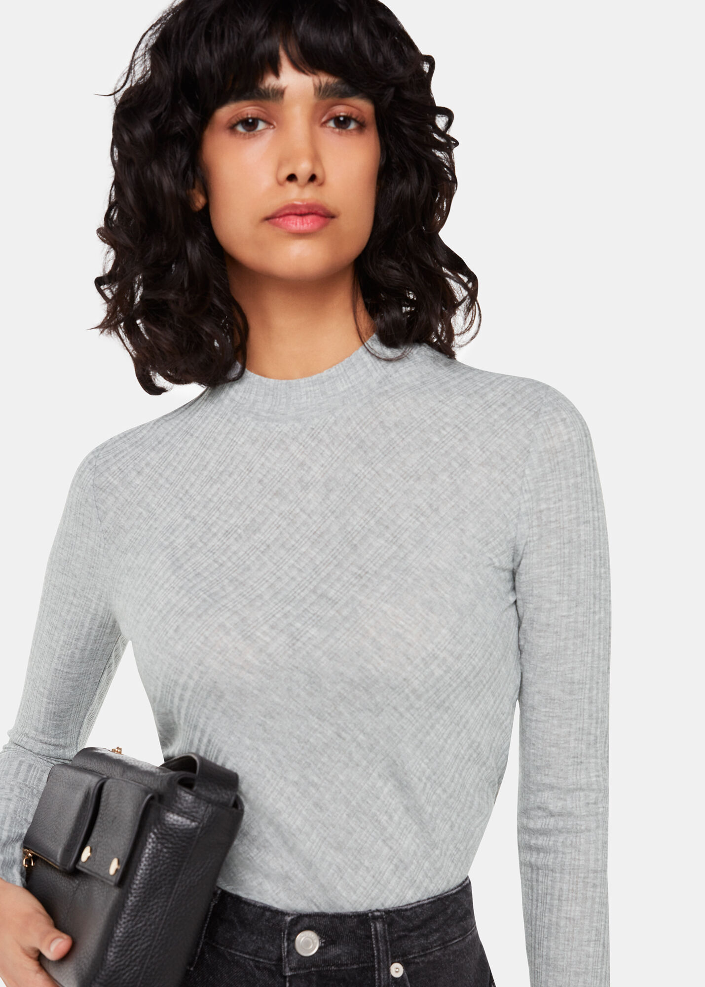 Grey Diagonal Rib Crew Neck Top | WHISTLES | Whistles UK