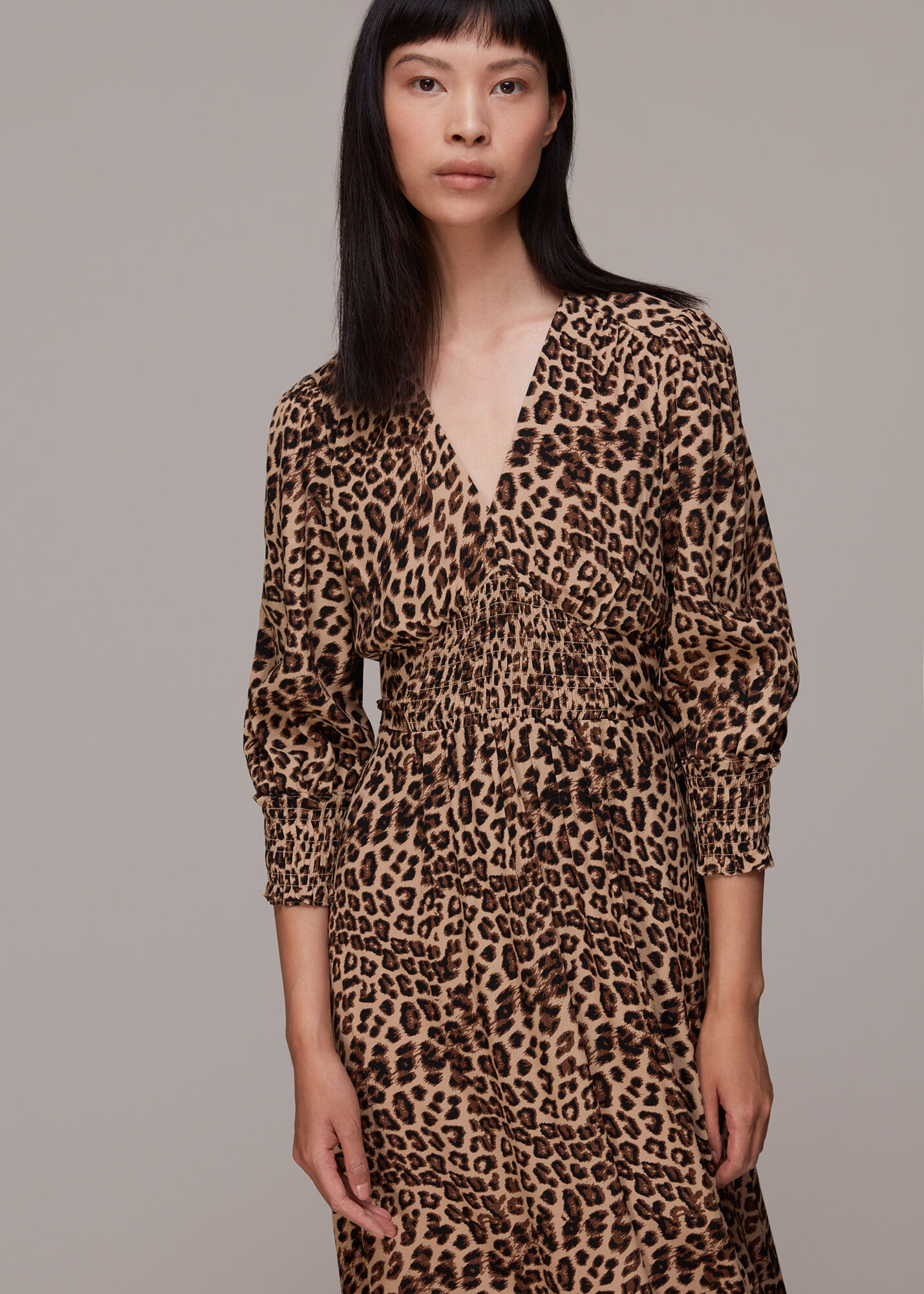 Leopard Print Jungle Cheetah Shirred Dress | WHISTLES