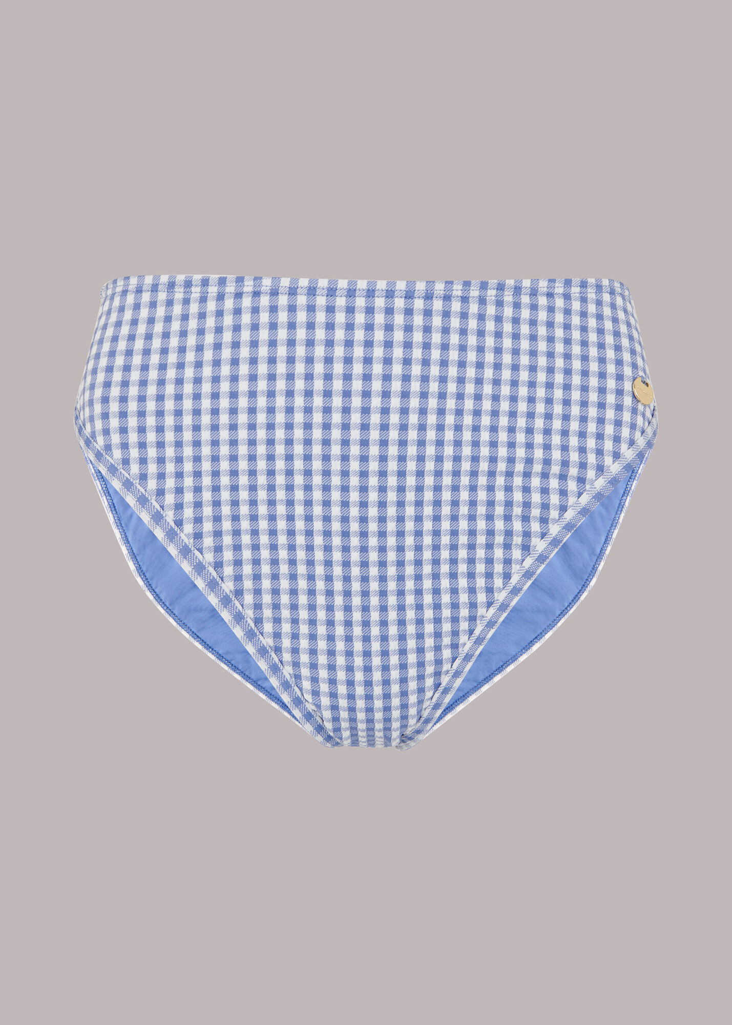 Blue/Multi Gingham Texture Bikini Bottom | WHISTLES | Whistles UK