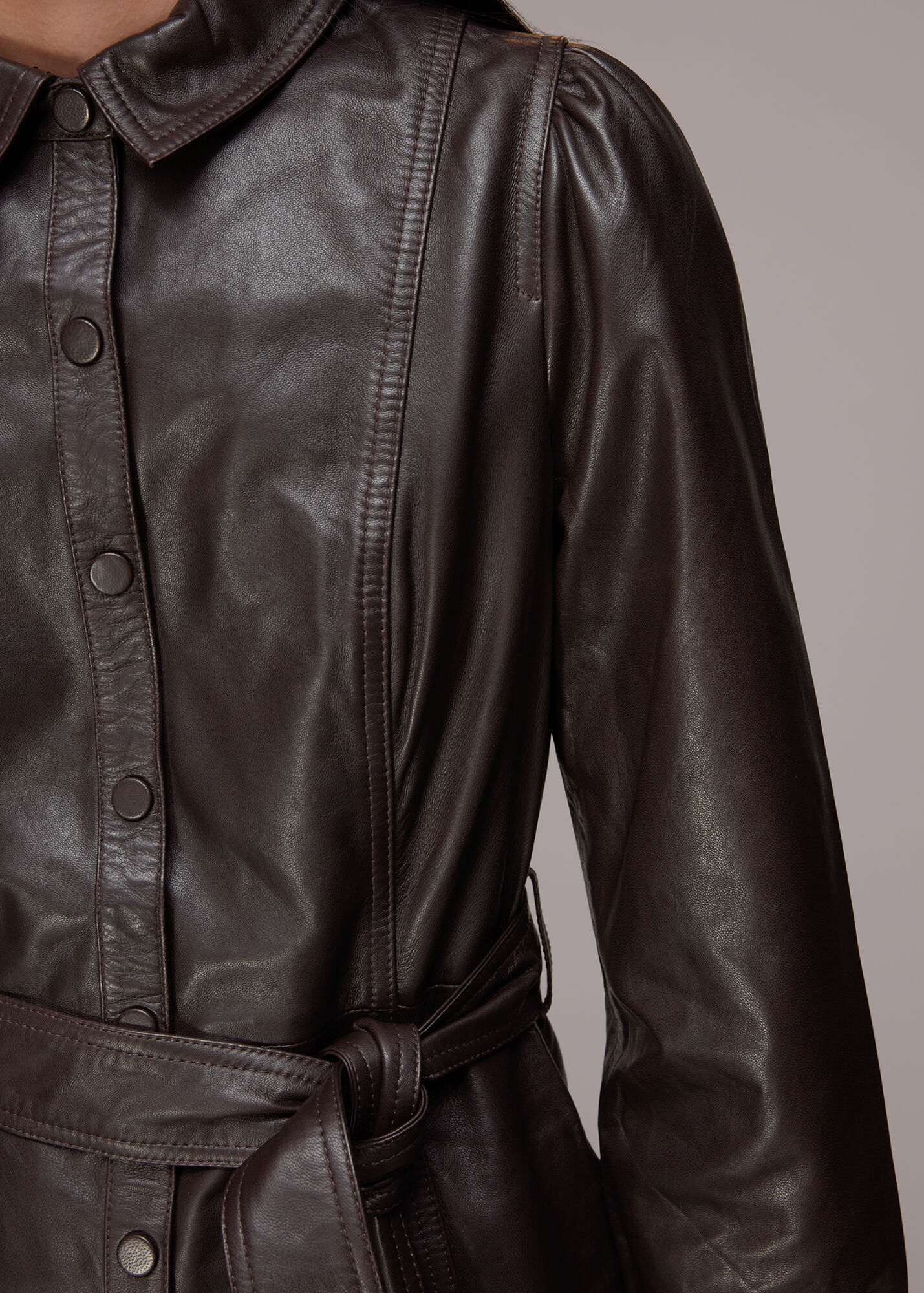 Brown Phoebe Short Leather Dress | WHISTLES | Whistles UK