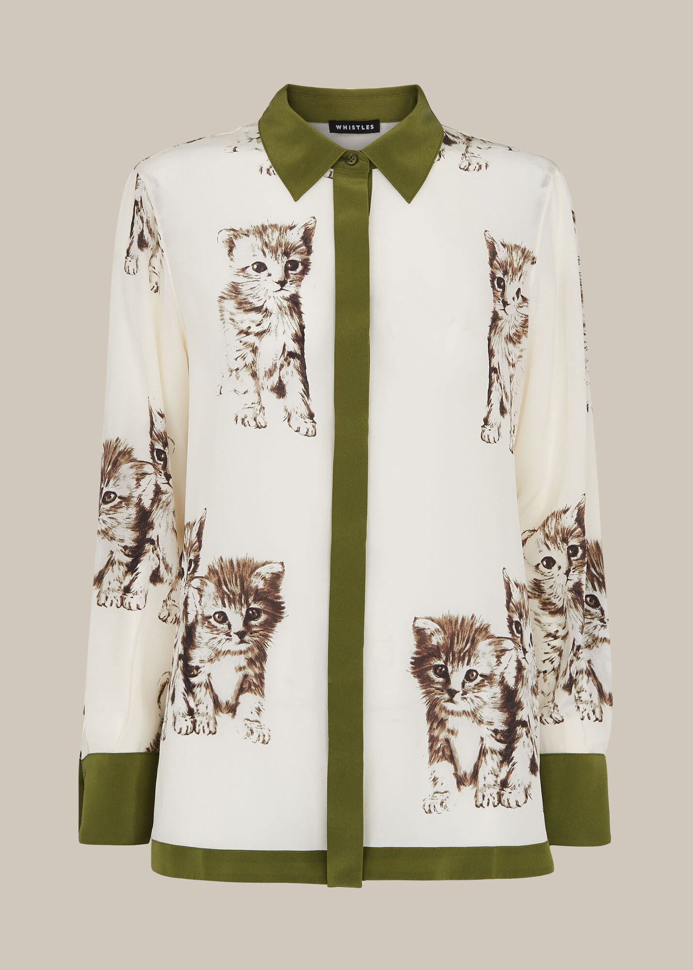 Multicolour Cat Print Silk Blouse | WHISTLES