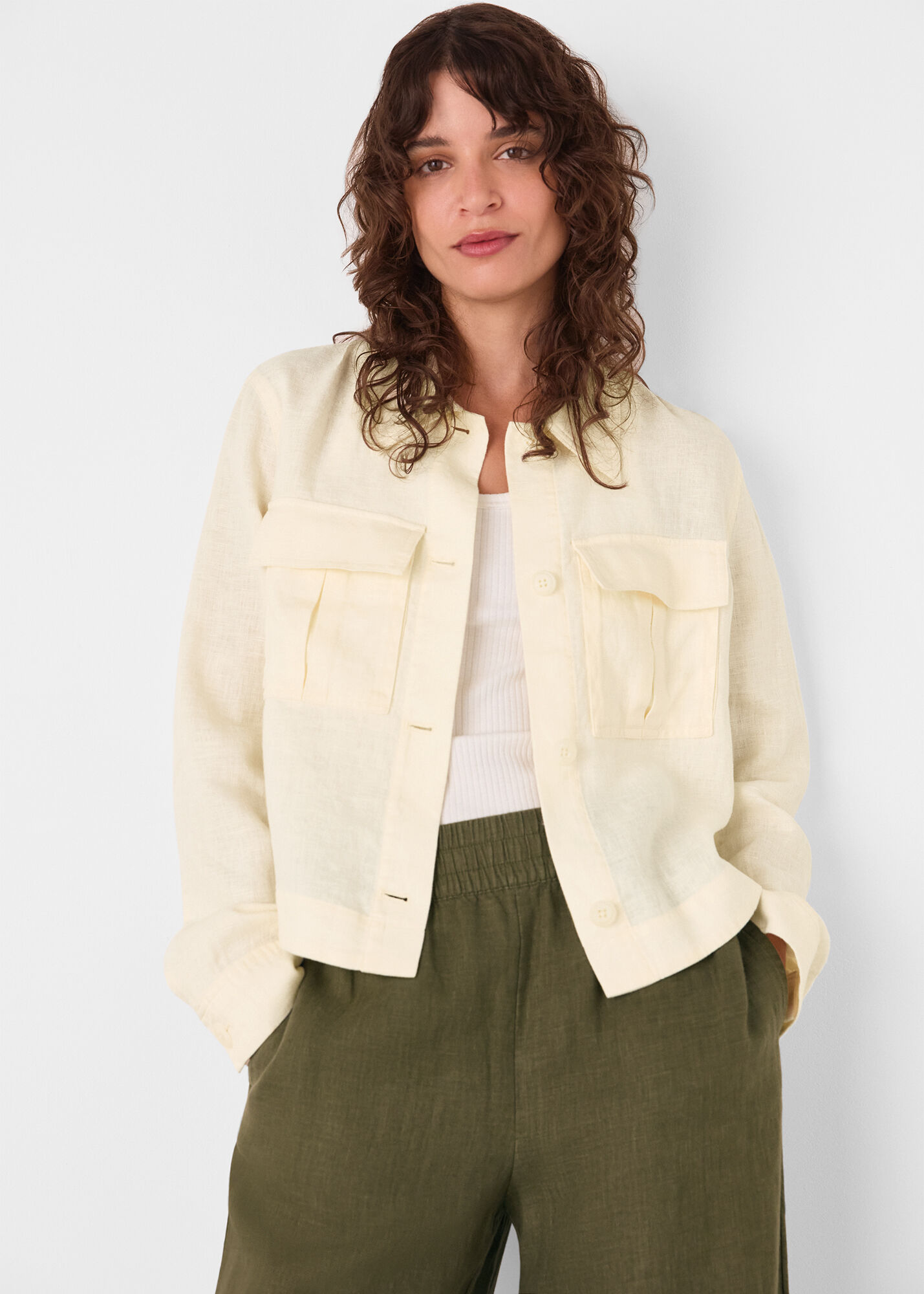 Ivory Abby Linen Casual Jacket | WHISTLES | Whistles UK